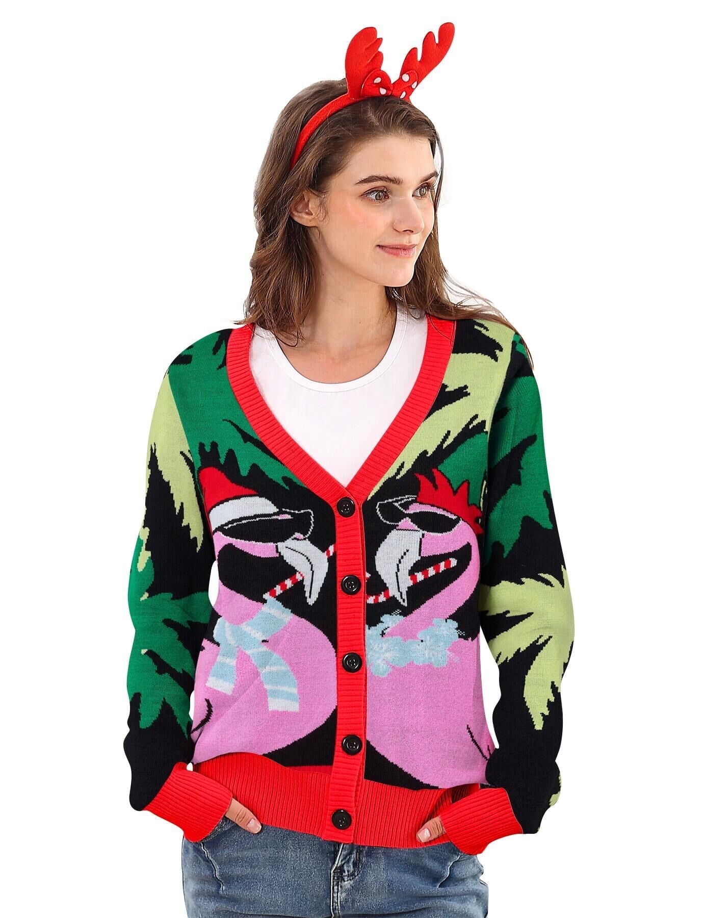 Lollipie Women Ugly Christmas Cardigan Sweater Long Sleeve Button Down ...