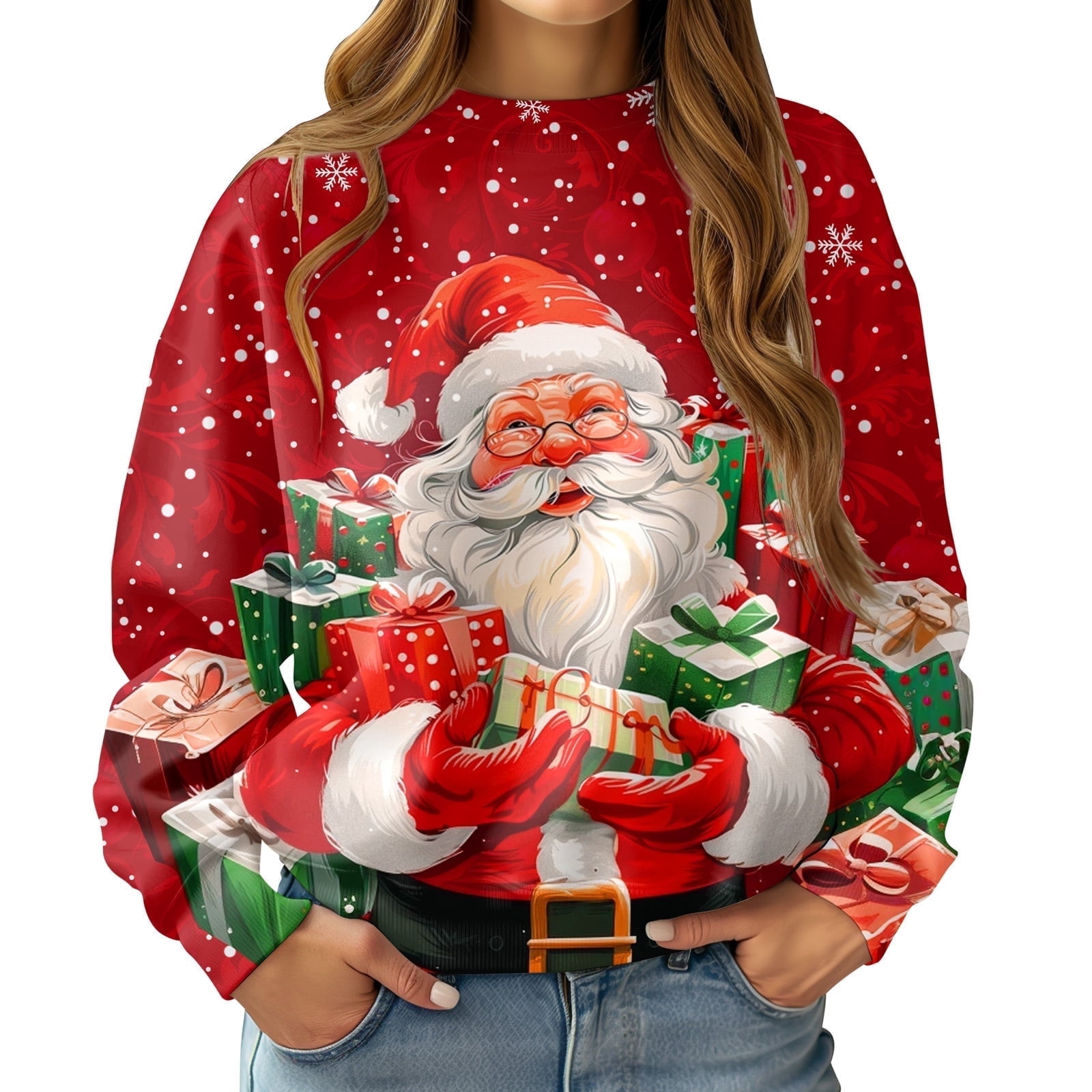 Lollipie Women Ugly Christmas Sweatshirt Long Sleeve Shirts Crew Neck ...