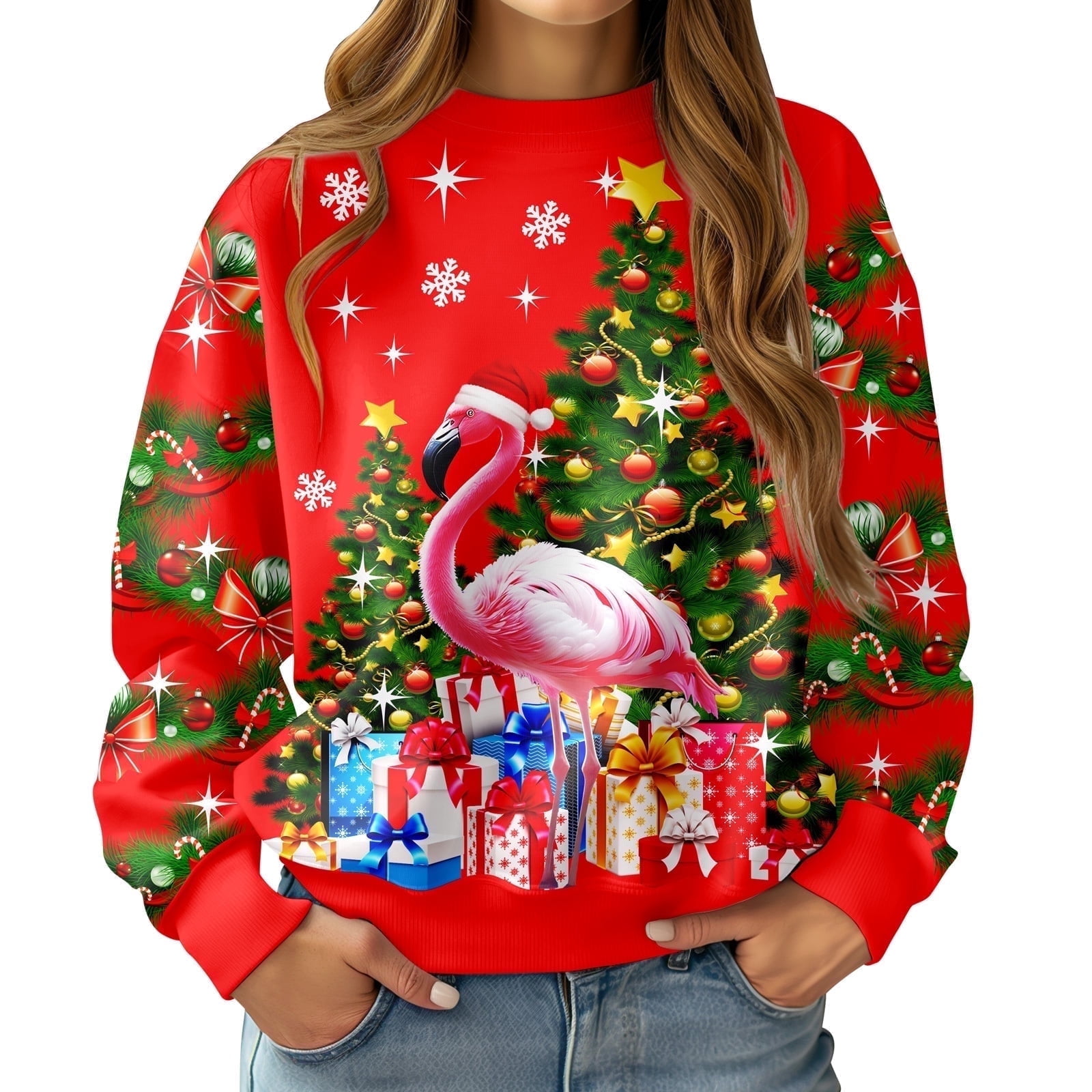 Lollipie Women Ugly Christmas Sweatshirt Long Sleeve Shirts Crew Neck ...