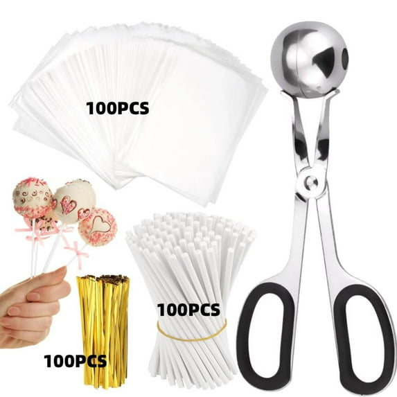 Lollipop Cake Pop Treat Bag Set, Meat Baller with Handles + 100 Parcel ...