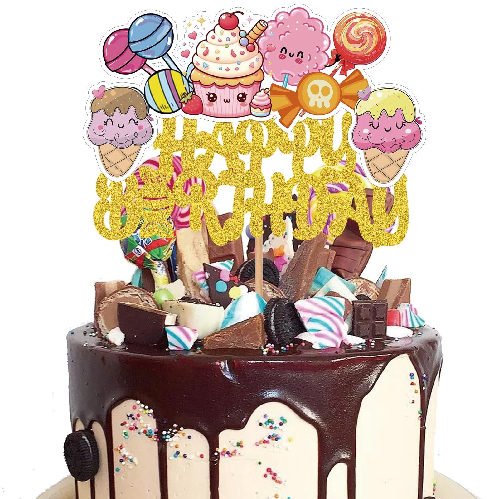 Lollipop Cake TopperEGSC - Candy Birthday Cake Decorations with Glitter ...