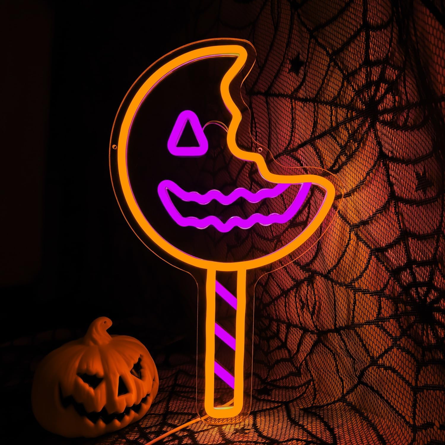 Lollipop Candy Trick Treat Halloween Neon Sign Pumpkin Neon Lights Wall ...