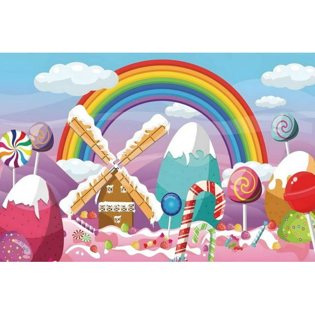 Lollipop Candyland Backdrop Sweet Candy Ice Cream Donut Cartoon Rainbow ...