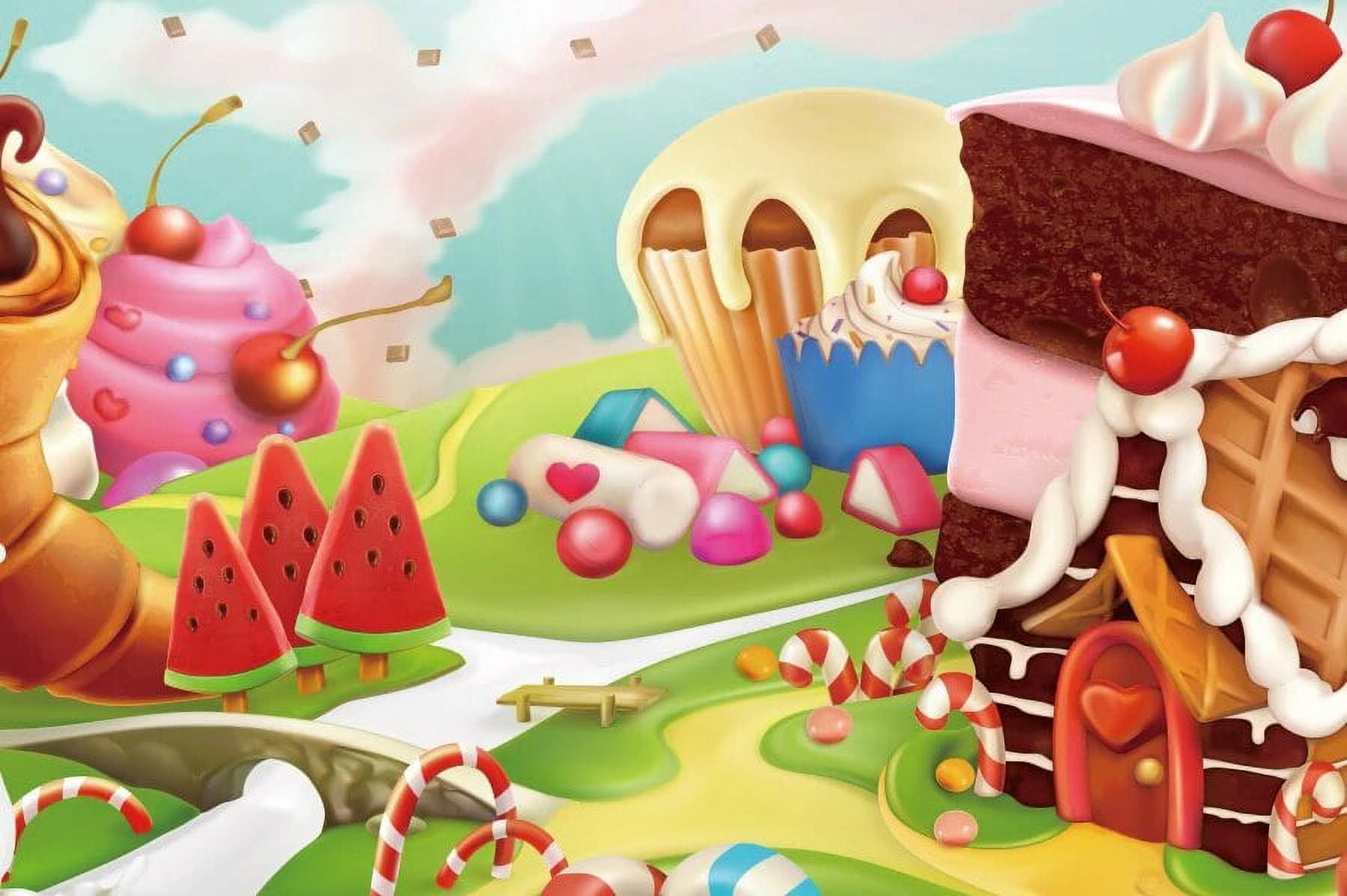 Lollipop Candyland Backdrop Sweet Candy Ice Cream Donut Cartoon Rainbow ...