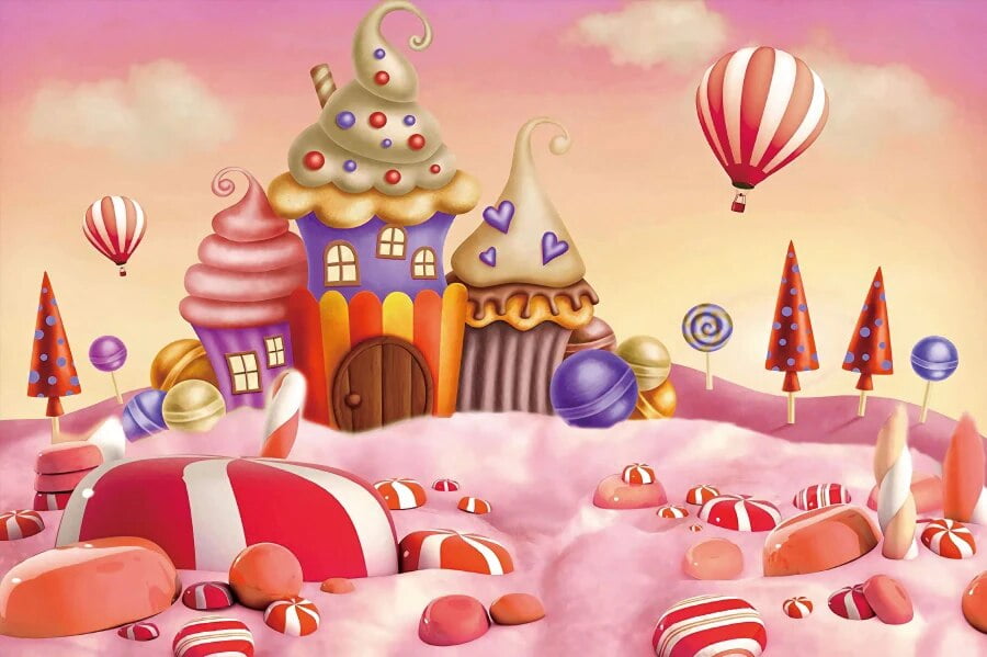 Lollipop Candyland Backdrop Sweet Candy Ice Cream Donut Cartoon Rainbow ...
