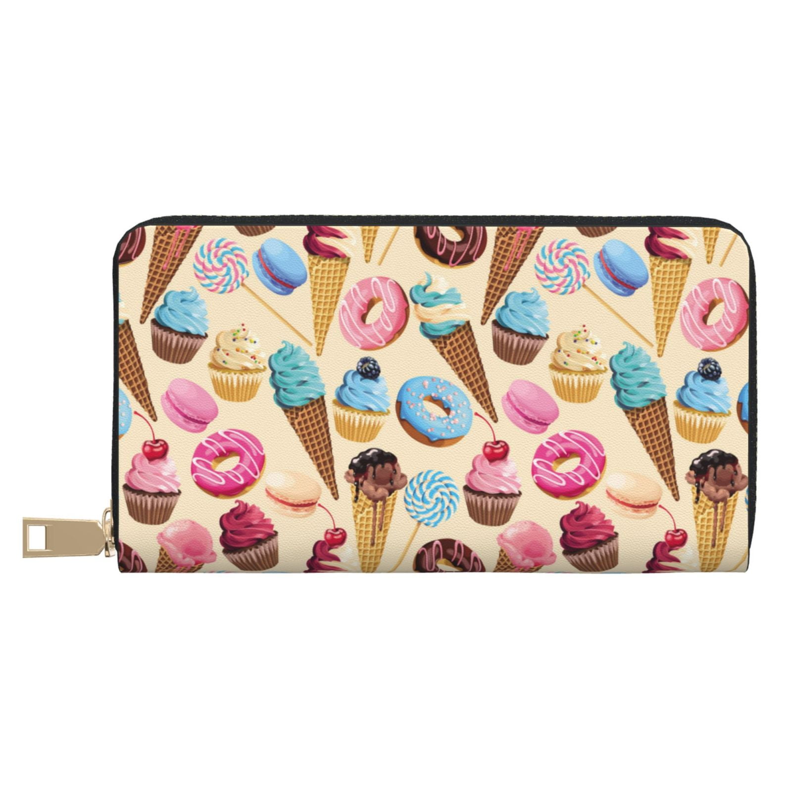 Lollipop Cone Donut Prints Wallet Women, Leather Bifold Multi Card ...