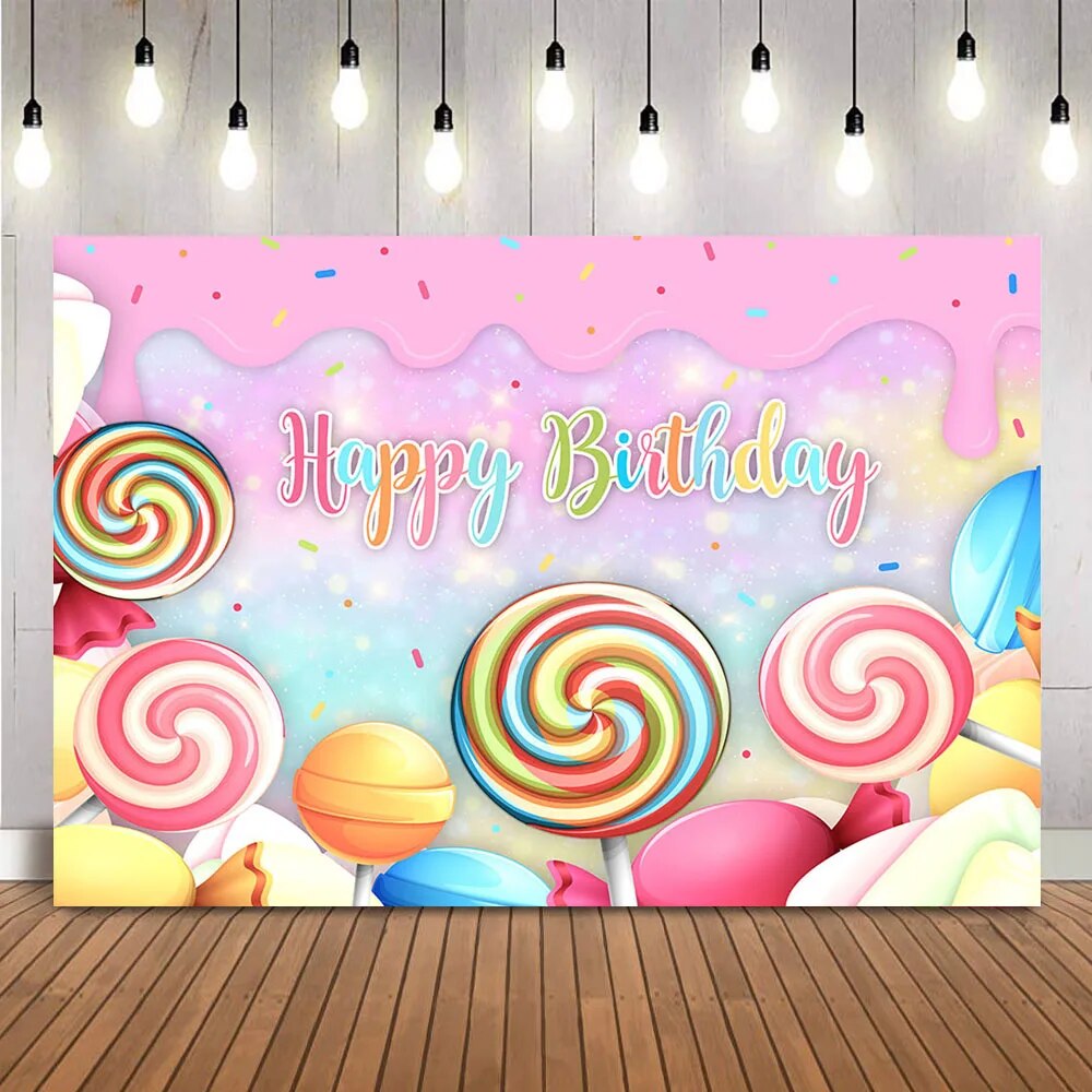 Lollipop Happy Birthday Backdrop Sweet Candy House Photo Background ...