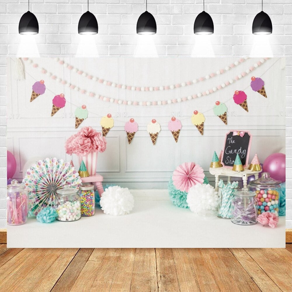 Lollipop Ice Cream Candy Newborn Baby 1st Birthday Party Background ...
