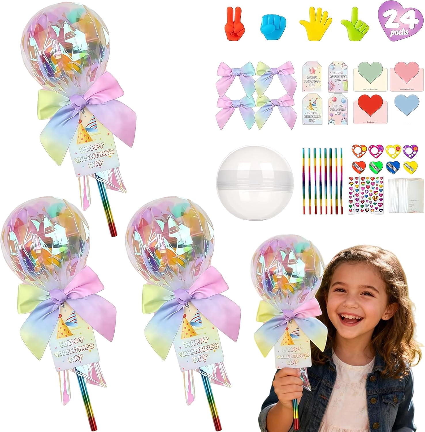 Lollipop Valentine Kit, 24-Pack Valentine's Day Student Gift Set, Lolly ...