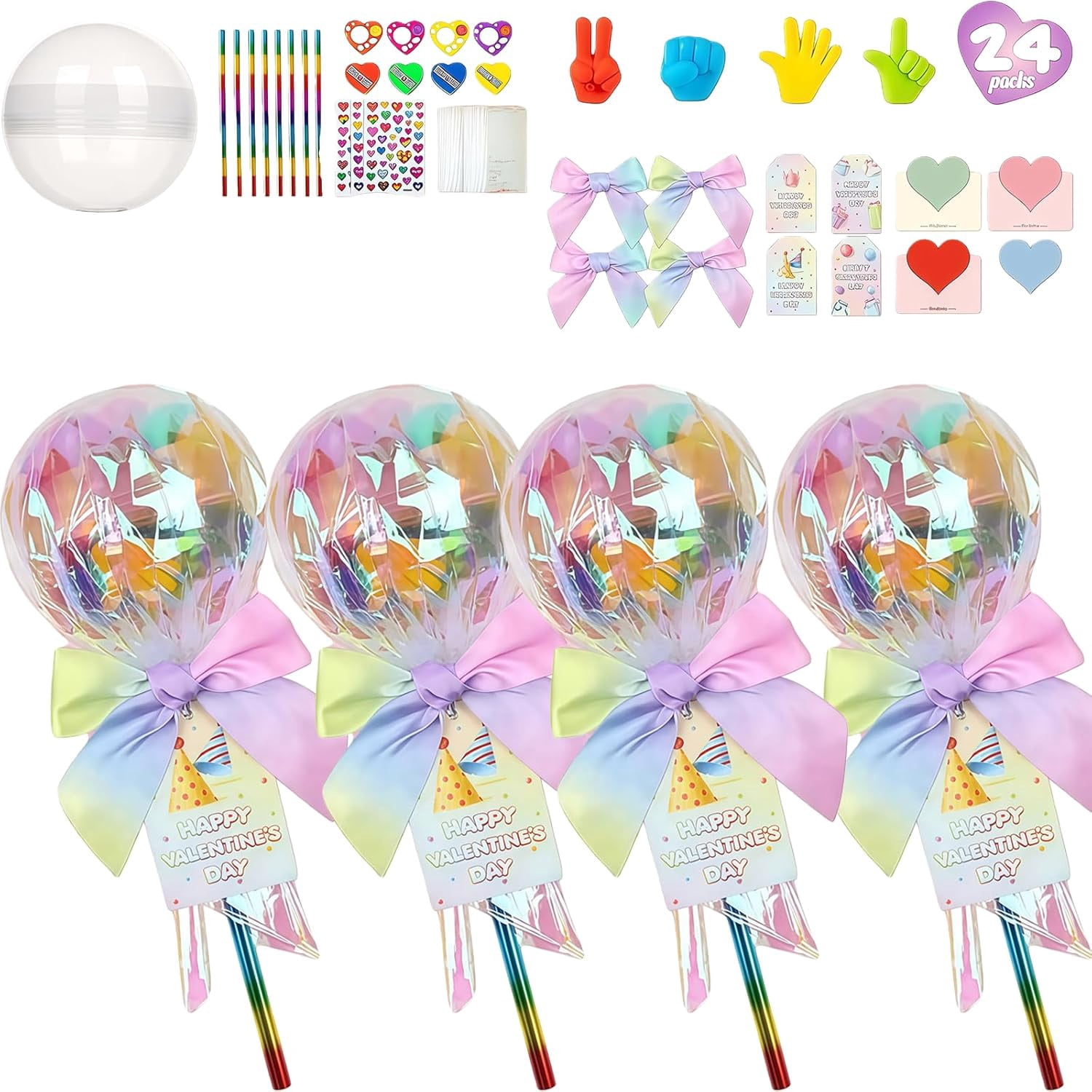 Lollipop Valentine Kit, 24-Pack Valentine's Day Student Gift Set, Lolly ...