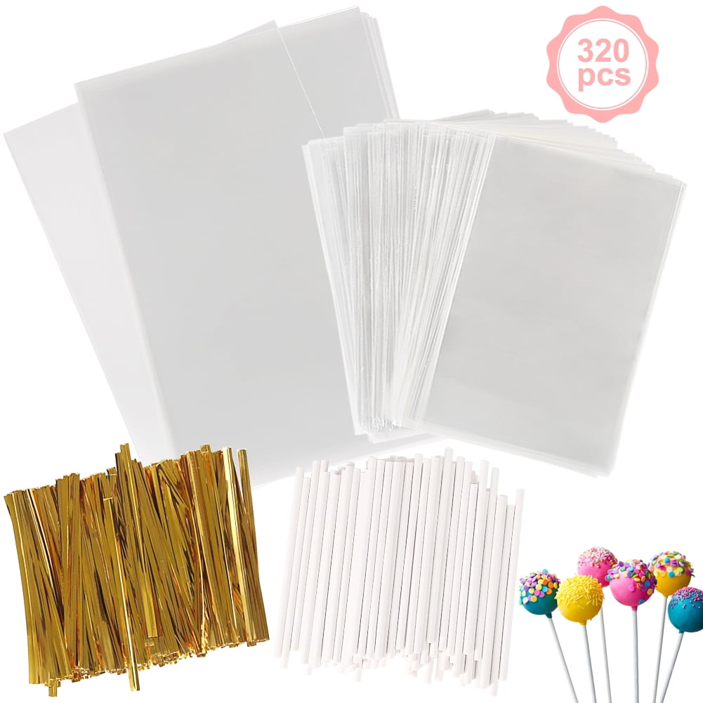 HRX Package Lollipop Wrapping Kit, 100 Cake Pop Bags, 100 Paper Sticks ...