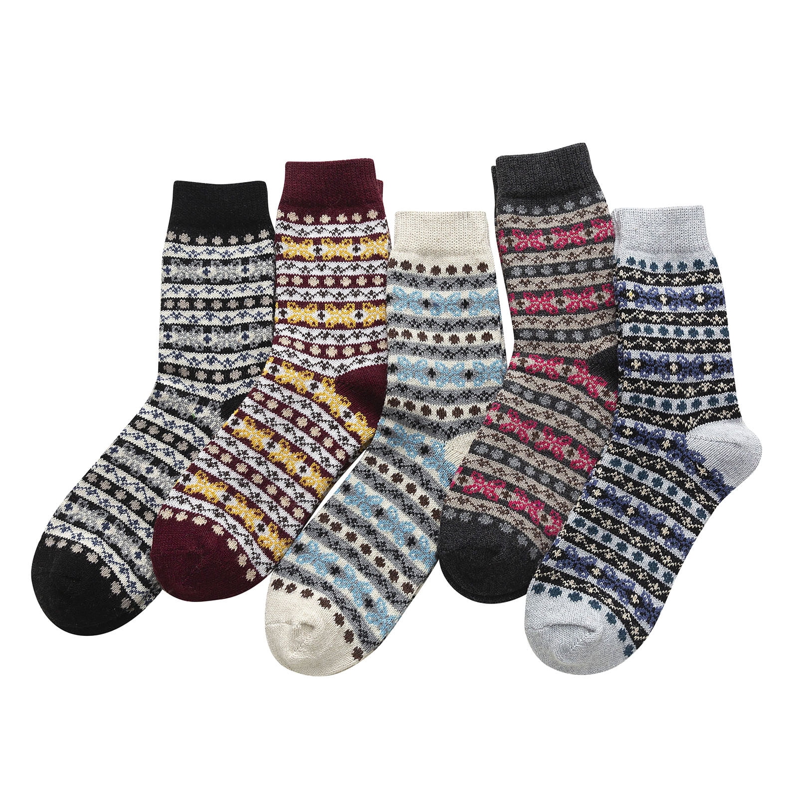 Lolmot 5 Pairs Wool Socks for Women Vintage Soft Cabin Warm Socks ...