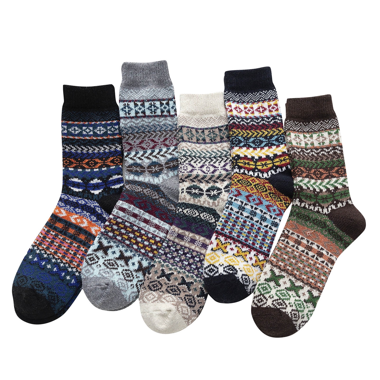 Lolmot 5 Pairs Wool Socks for Women Vintage Soft Cabin Warm Socks ...