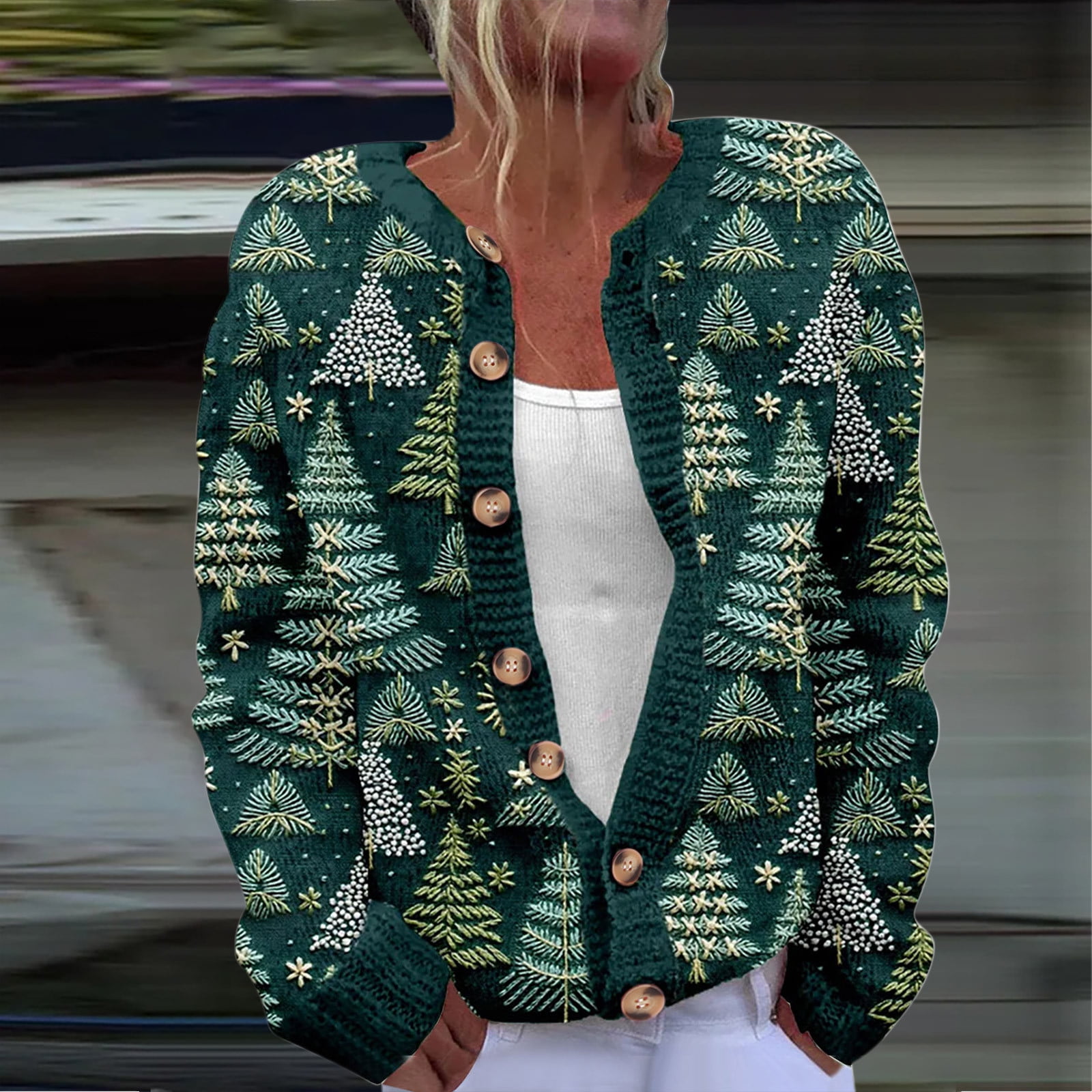 Lolmot Christmas Cardigan for Women Ugly Christmas Sweater Xmas Holiday Shirt Santa Claus Tree ...