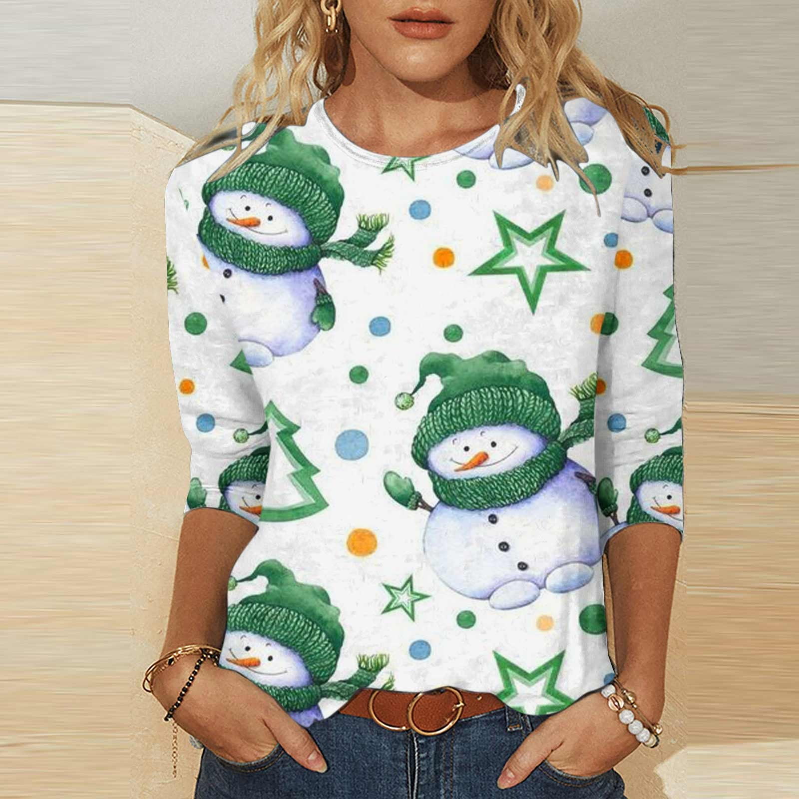 Lolmot Christmas Tops for Women Dressy Casual Holiday 3/4 Length Sleeve ...