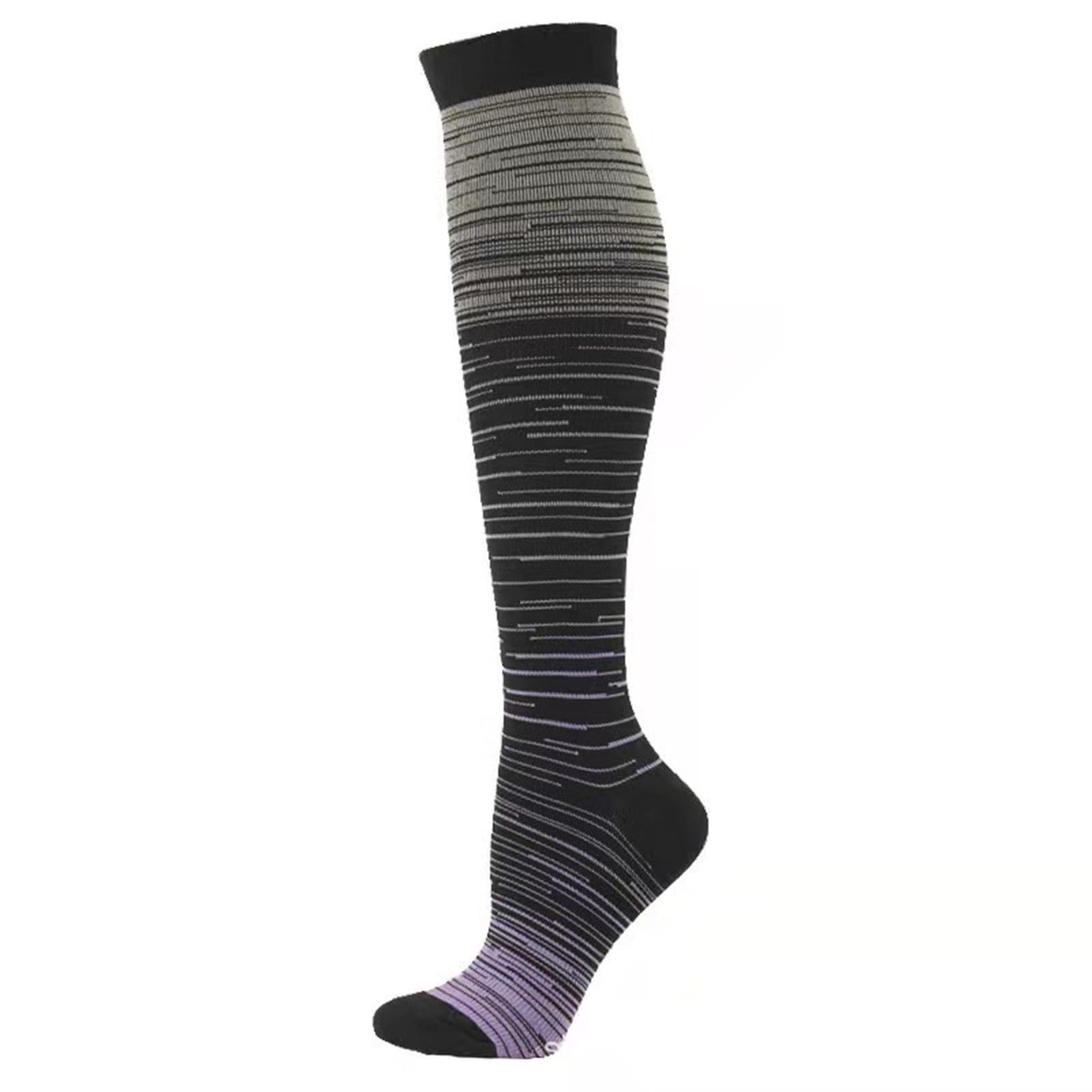 Lolmot Compression Socks for Women and Men Stripe Gradient Color Knee ...