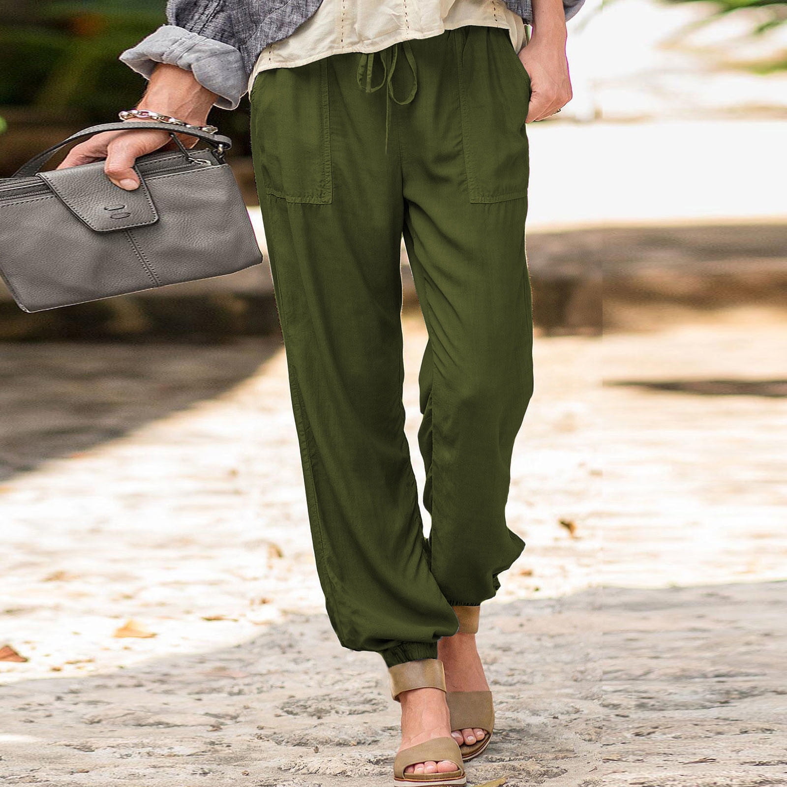 Lolmot Cotton Linen Pants Women Summer High Wasit Drawstring Harem ...