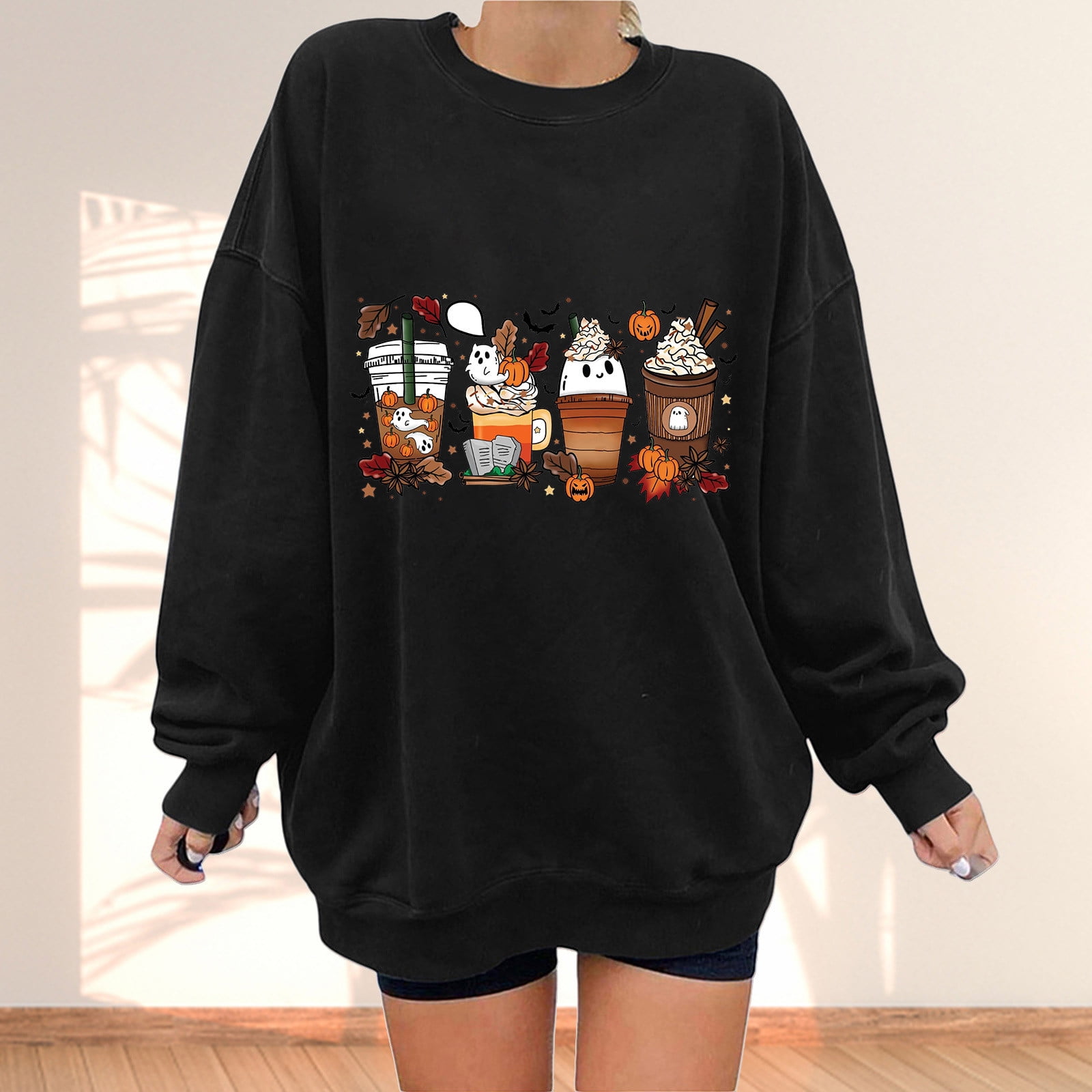 Lolmot Fall Sweatshirts for Women Ghost Pumpkin Coffee Graphic ...