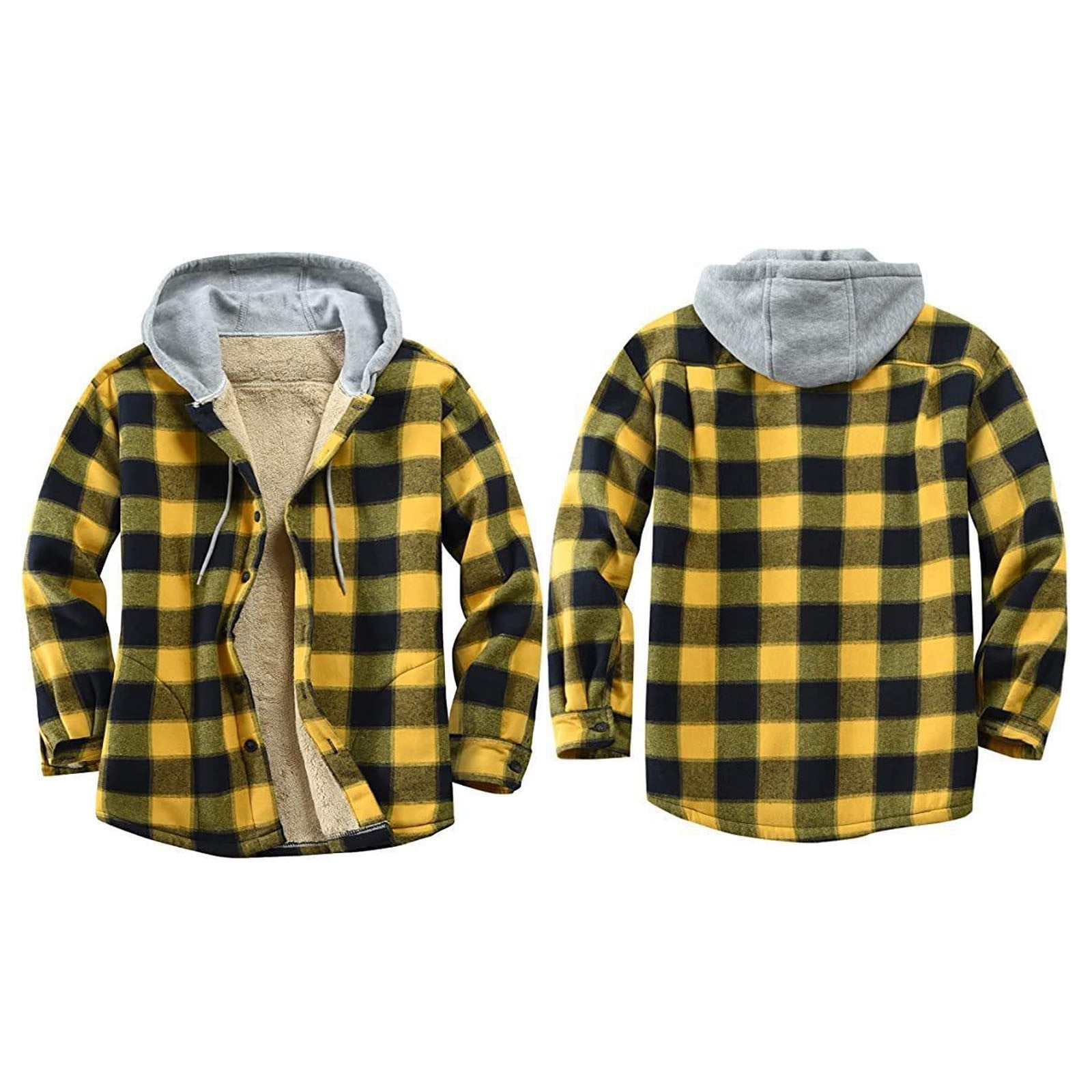 Lolmot Fleece Jacket Men Casual Plaid Plush Button Down Flannel Shirt ...