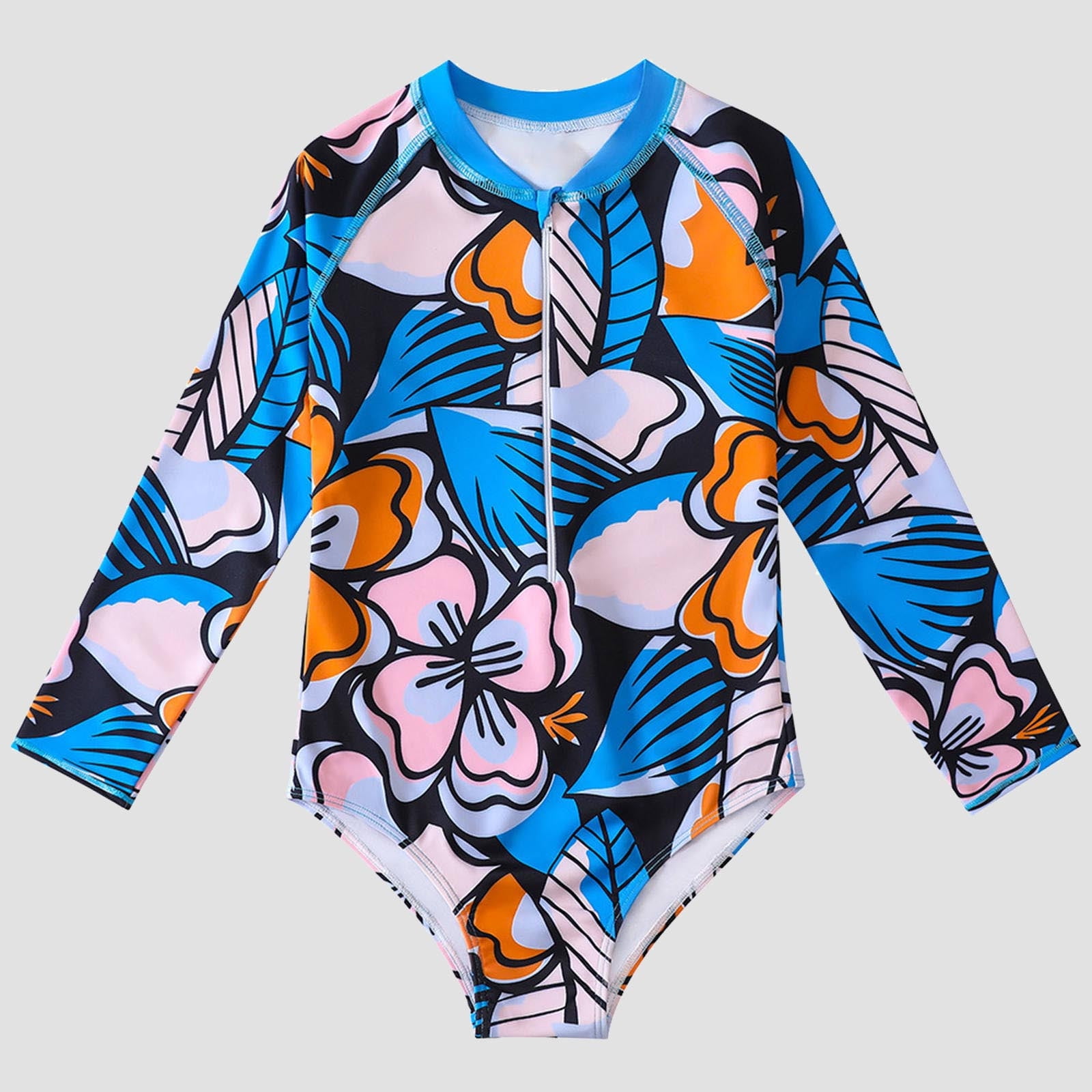Lolmot Girls One Piece Swimsuit Kids Toddler Floral Zipper Bathing Suit Rash Guard Long Sleeve ...