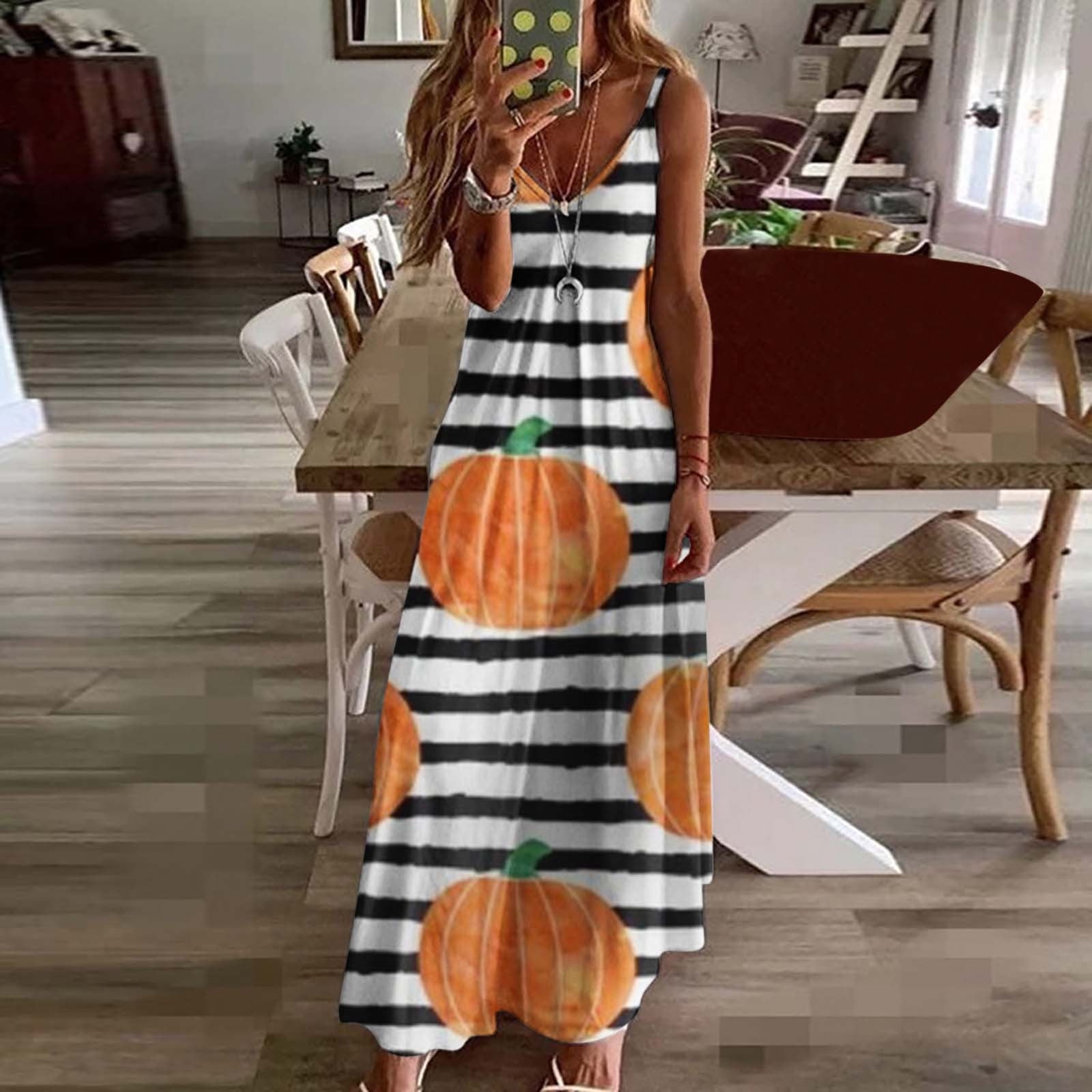 Lolmot Halloween Maxi Dress For Women Sling Mid Waist V Neck Sleeveless