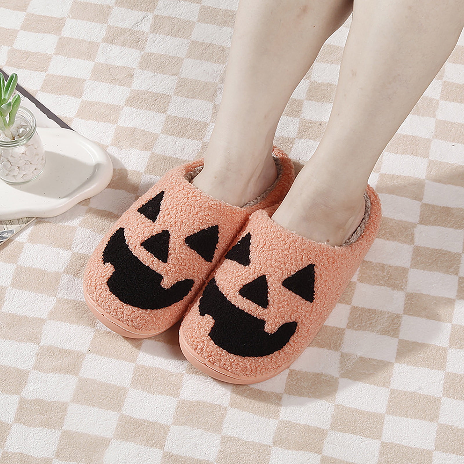 Lolmot Halloween Pumpkin Slippers for Women Men Spooky Slides Soft ...