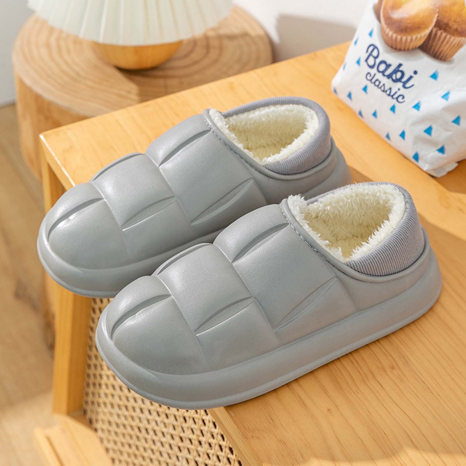 Lolmot House Slippers Womens Mens Slip on Snow Short Booties Plush ...