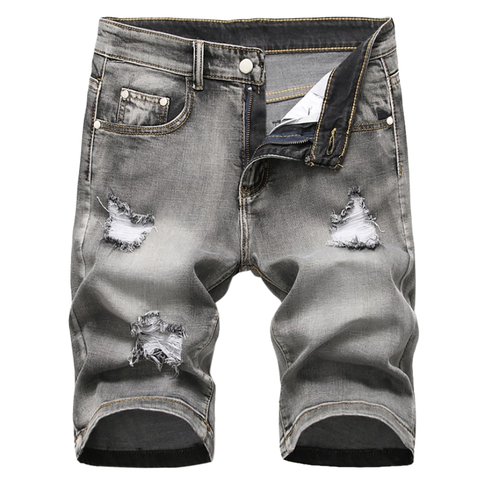 Lolmot Jean Shorts High Waisted for Men Classic Denim Shorts Destroyed ...