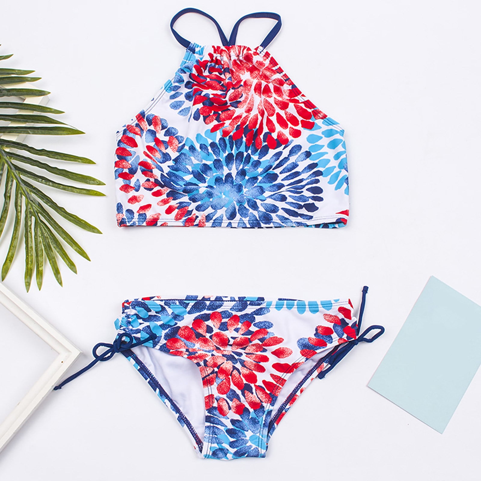 Lolmot Kids Baby Girls Two Pieces Swimsuit Floral Halter Top with ...
