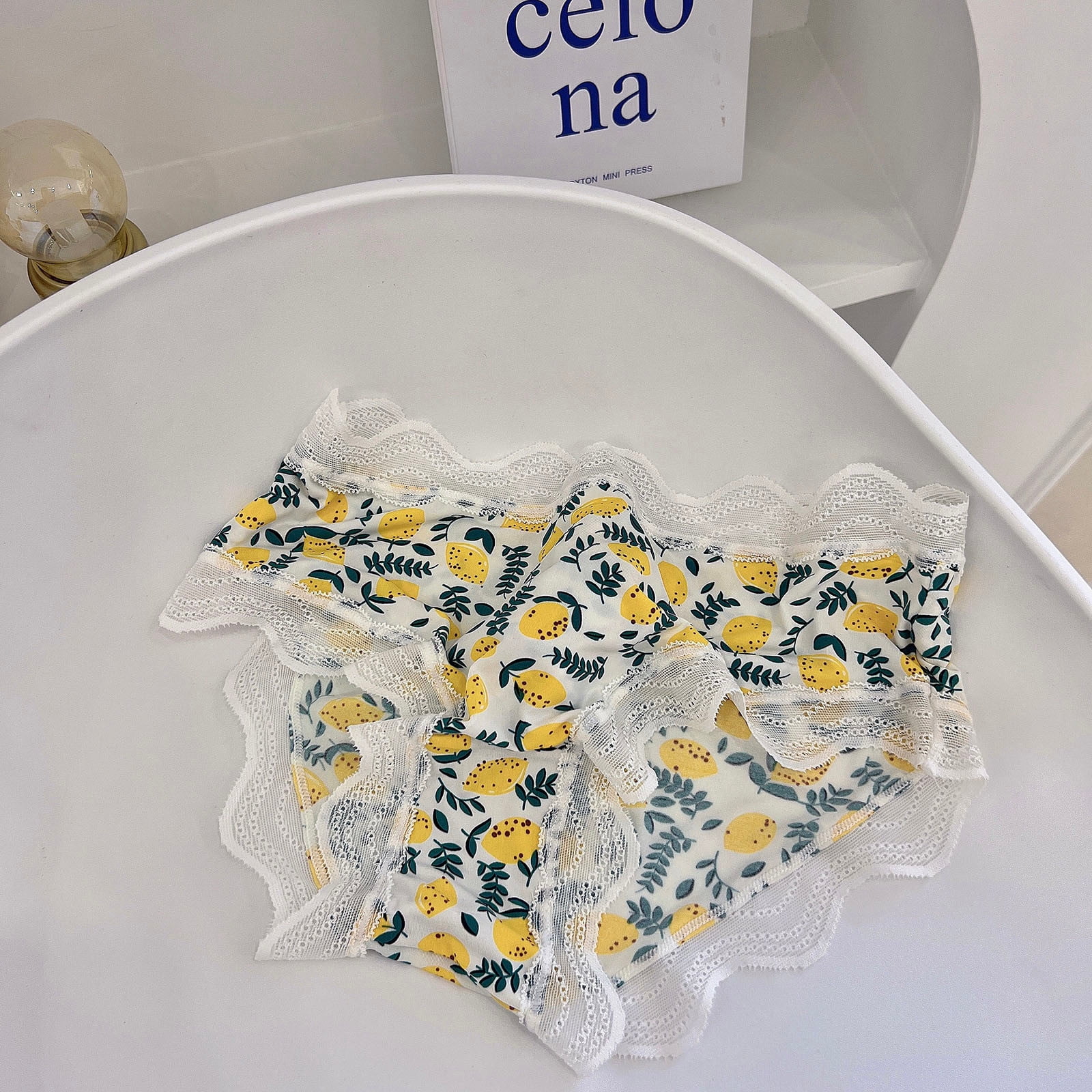 Lolmot Ladies Japanese Sexy Lace Trim Fruit Print Embroidered Panties Seamless Mesh Briefs Ice ...