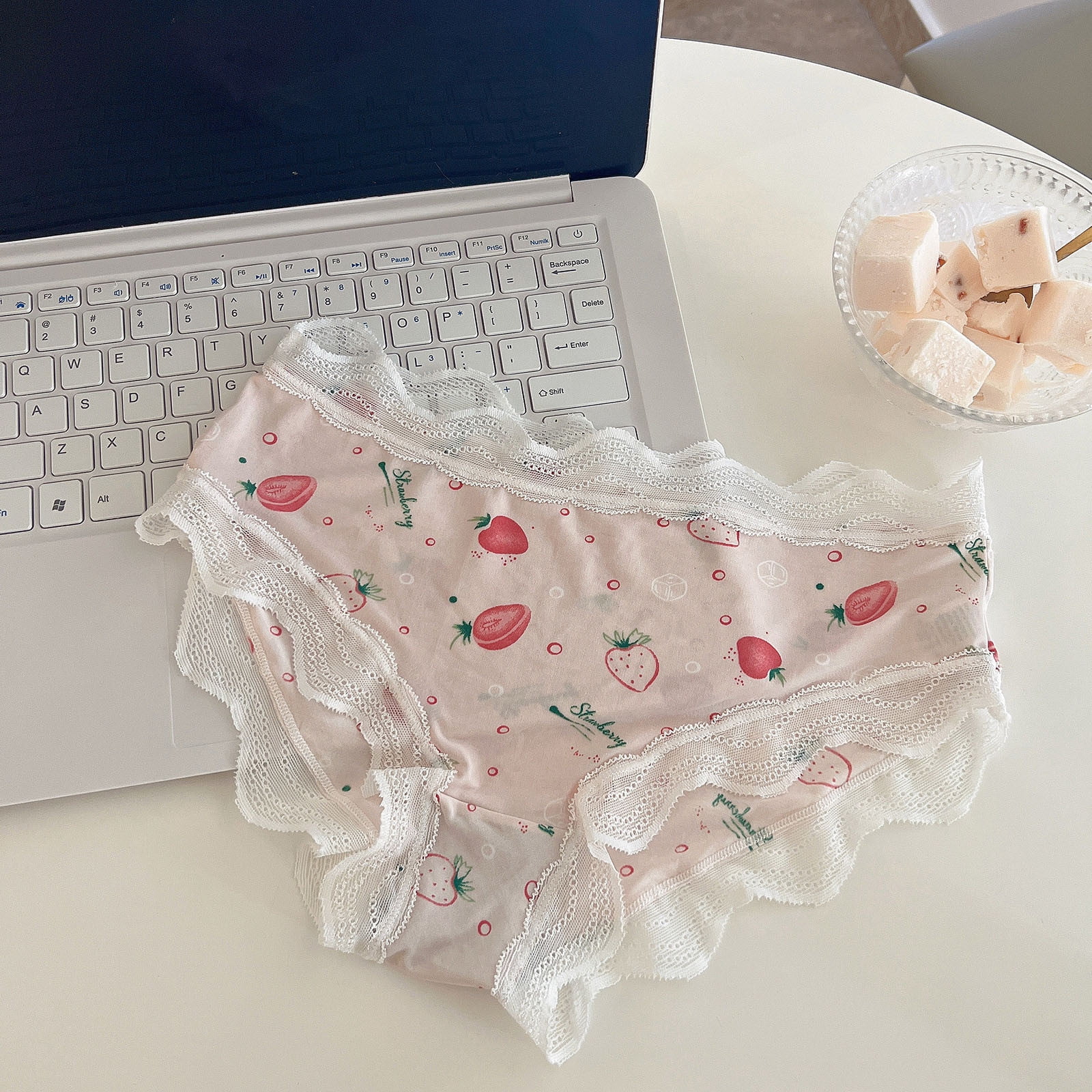 Lolmot Ladies Japanese Sexy Lace Trim Fruit Print Embroidered Panties ...