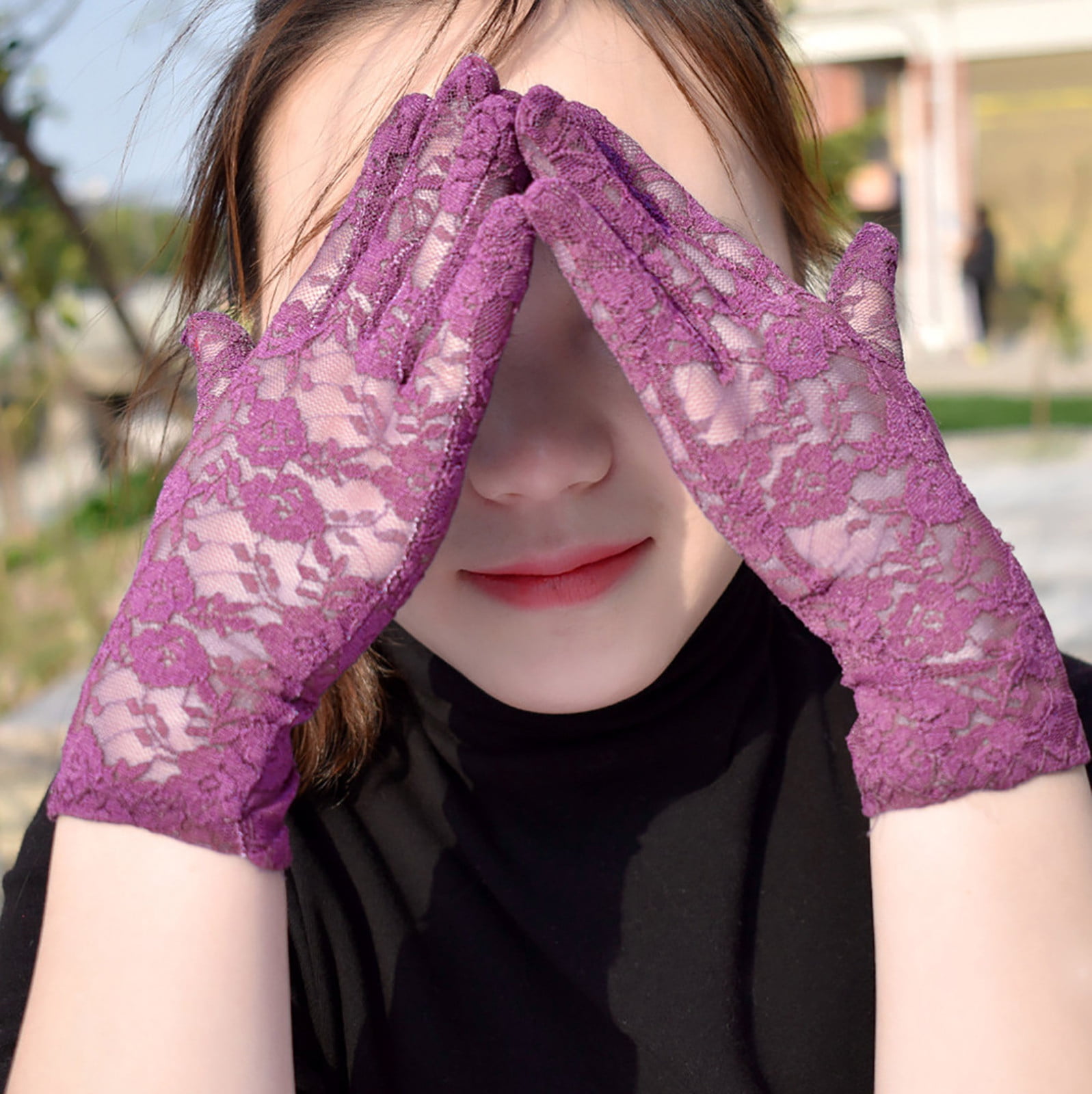 Lolmot Ladies Lace Gloves Women Elegant Sunblock Short Gloves Lace ...