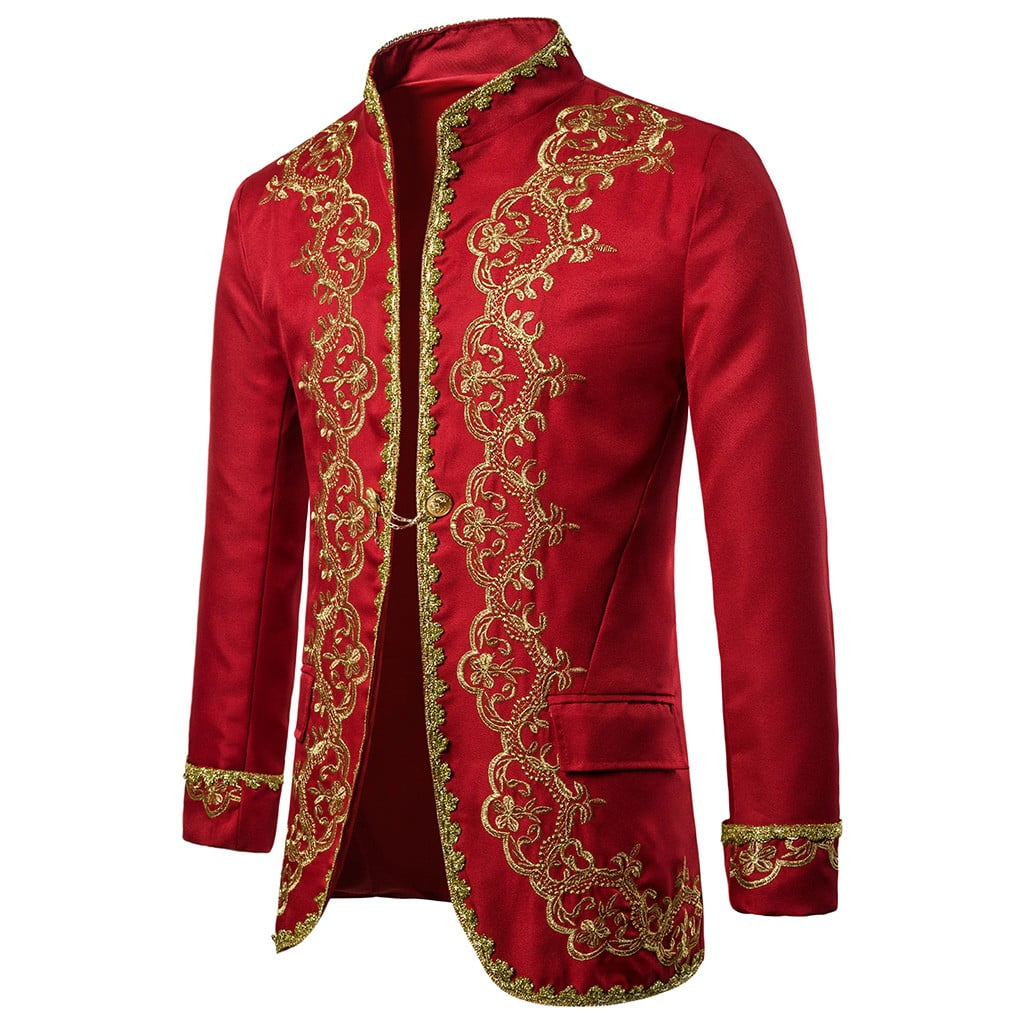 Lolmot Men's Court Prince Gold Embroidered Uniform Wedding Party Dinner ...
