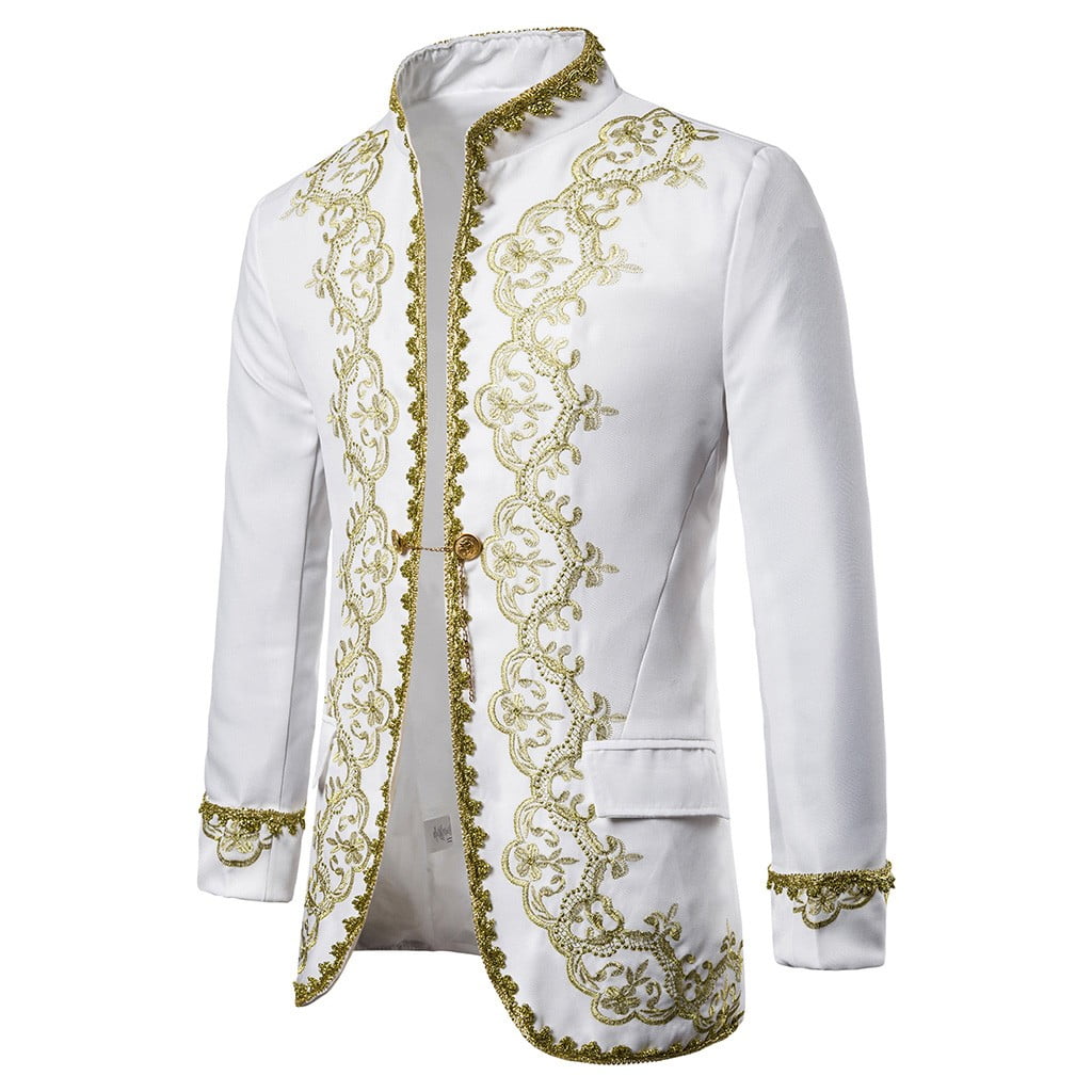 Lolmot Men's Court Prince Gold Embroidered Uniform Wedding Party Dinner ...