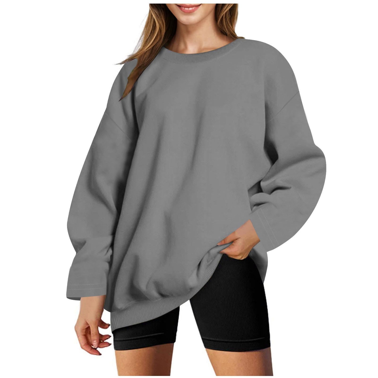 Lolmot Oversized Sweatshirt for Women Solid Color Crewneck Sweatshirts ...