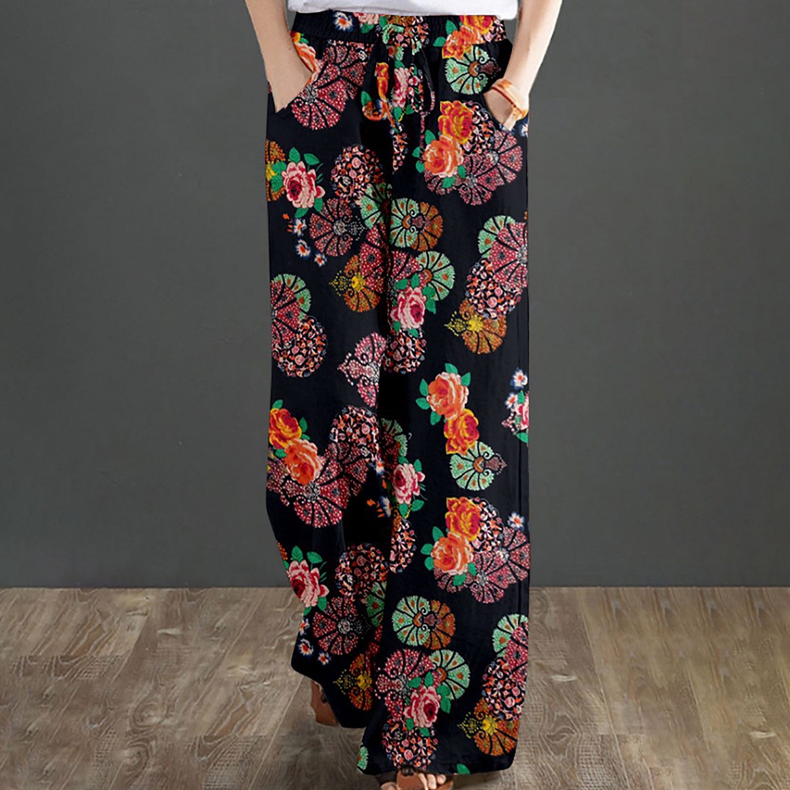 Lolmot Palazzo Pants for Women Boho Floral Print High Waist Wide Leg ...