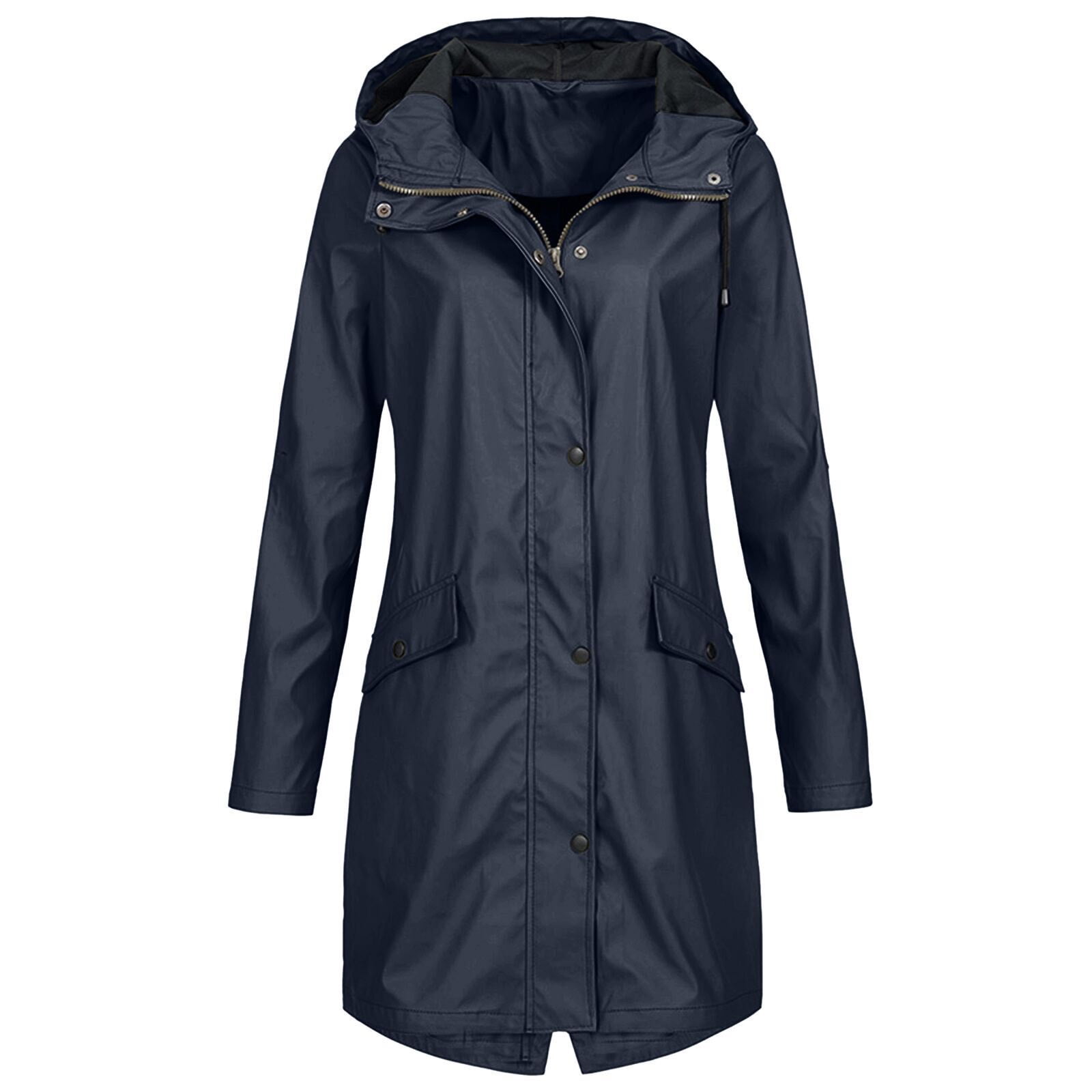 Lolmot Rain Jacket Women Waterproof Long Hooded Trench Coats Outdoor ...