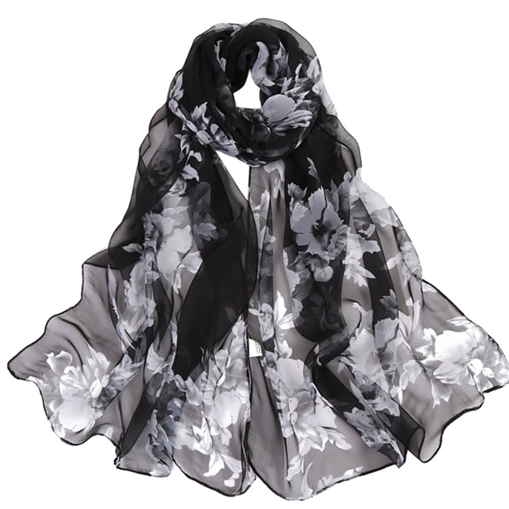 Lolmot Scarfs for Women Lightweight Chiffon Scarves Elegant Floral ...
