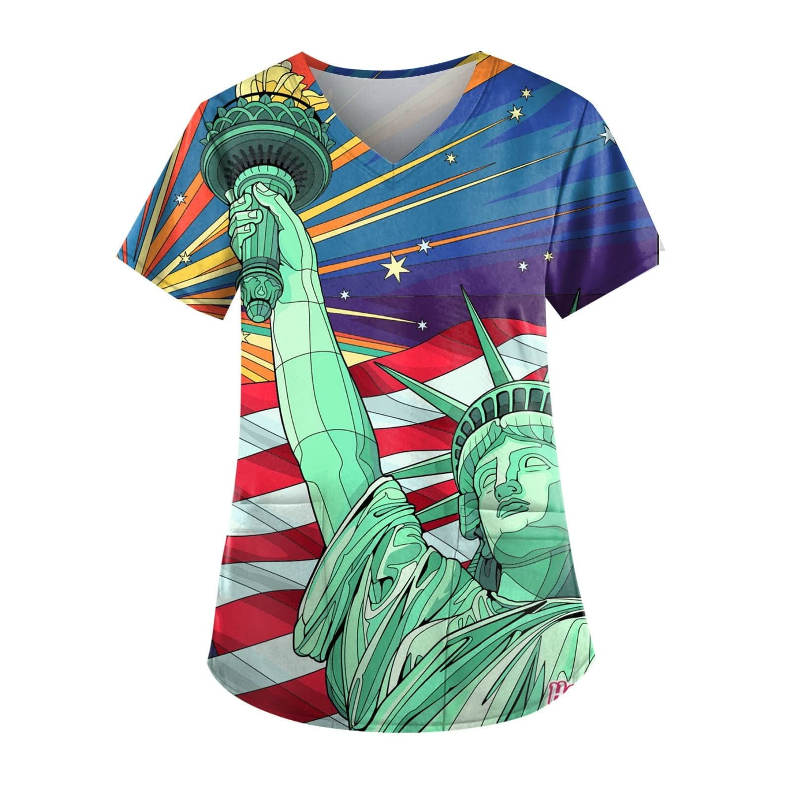 Lolmot Scrub Tops for Women American Flag Shirts V Neck Short Sleeve ...