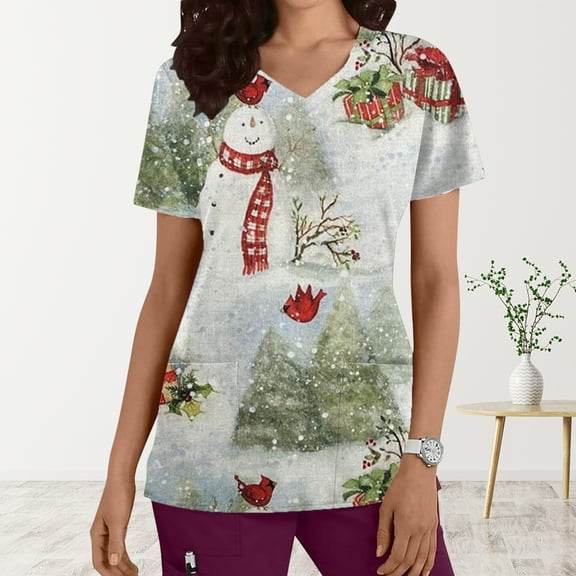Cute Printed Scrub Tops for Women - Valentine's Day Heart Pattern Short ...