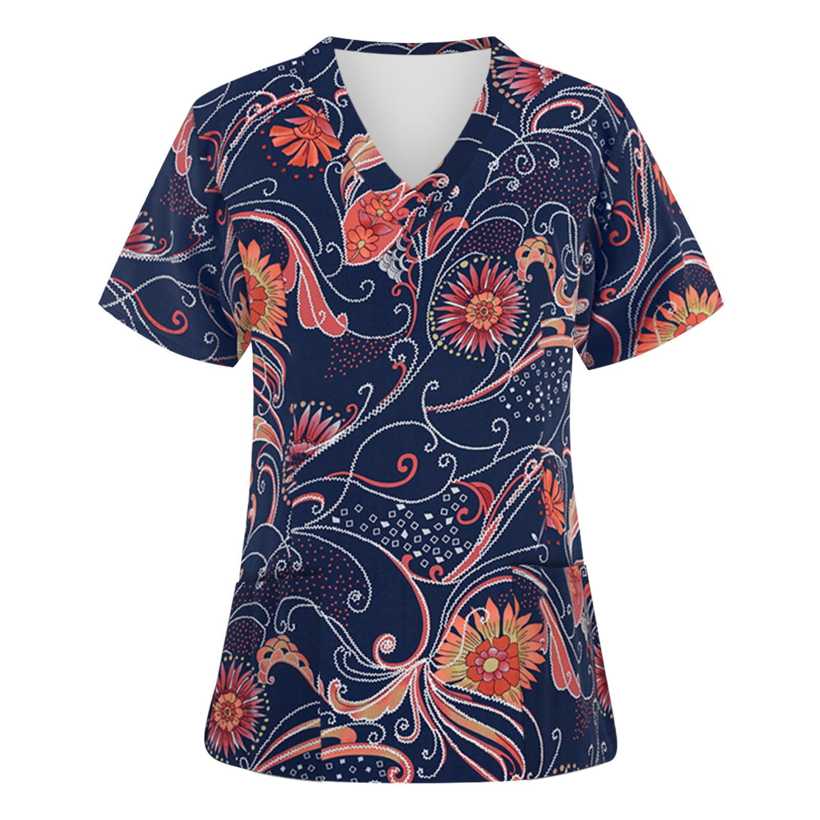 Lolmot Scrubs for Women Floral Printed Casual Short Sleeve V-Neck Carer ...