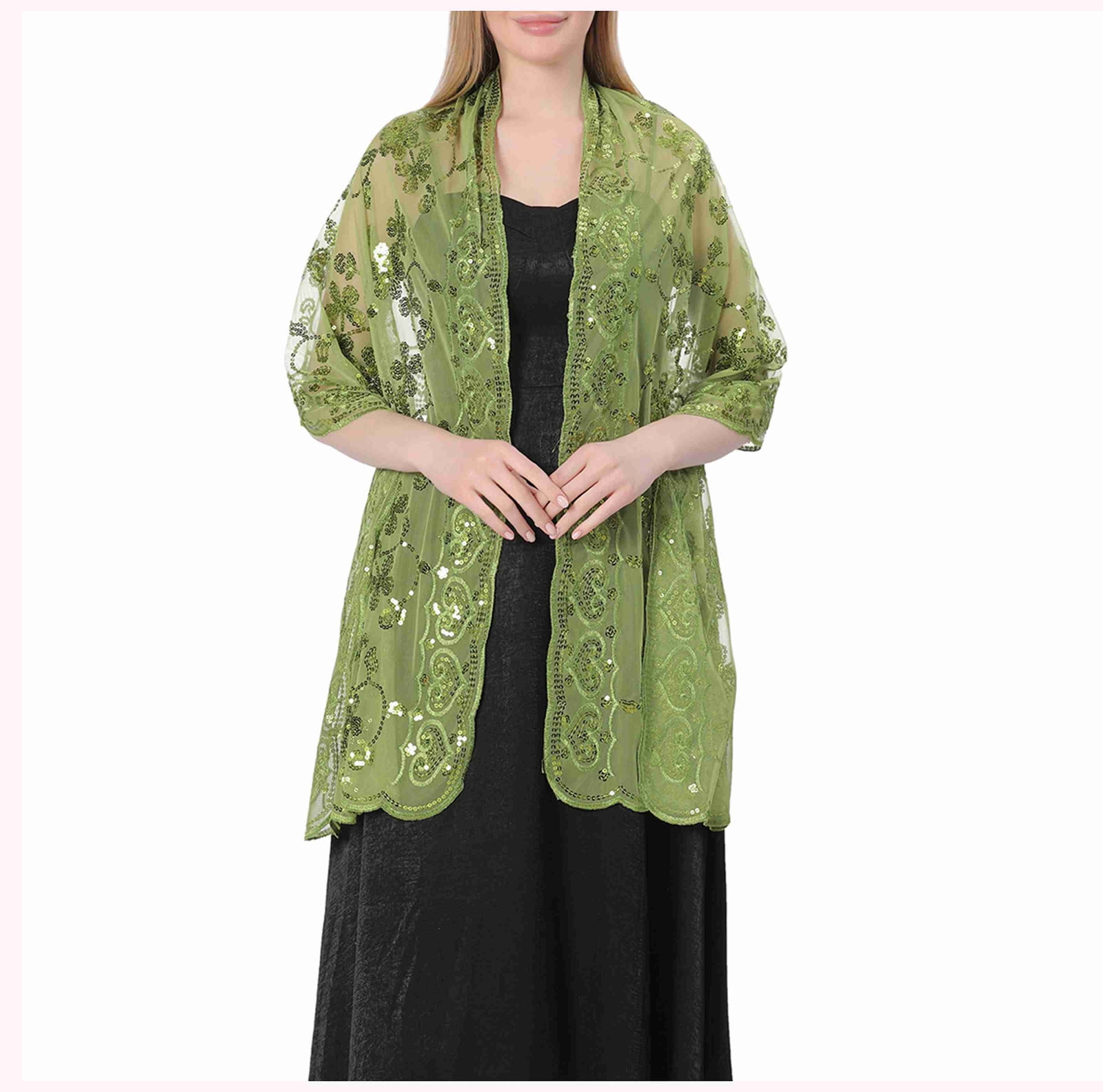 Lolmot Shiny Sequin Shawl Wrap for Women Dinner Party Sheer Shawl ...
