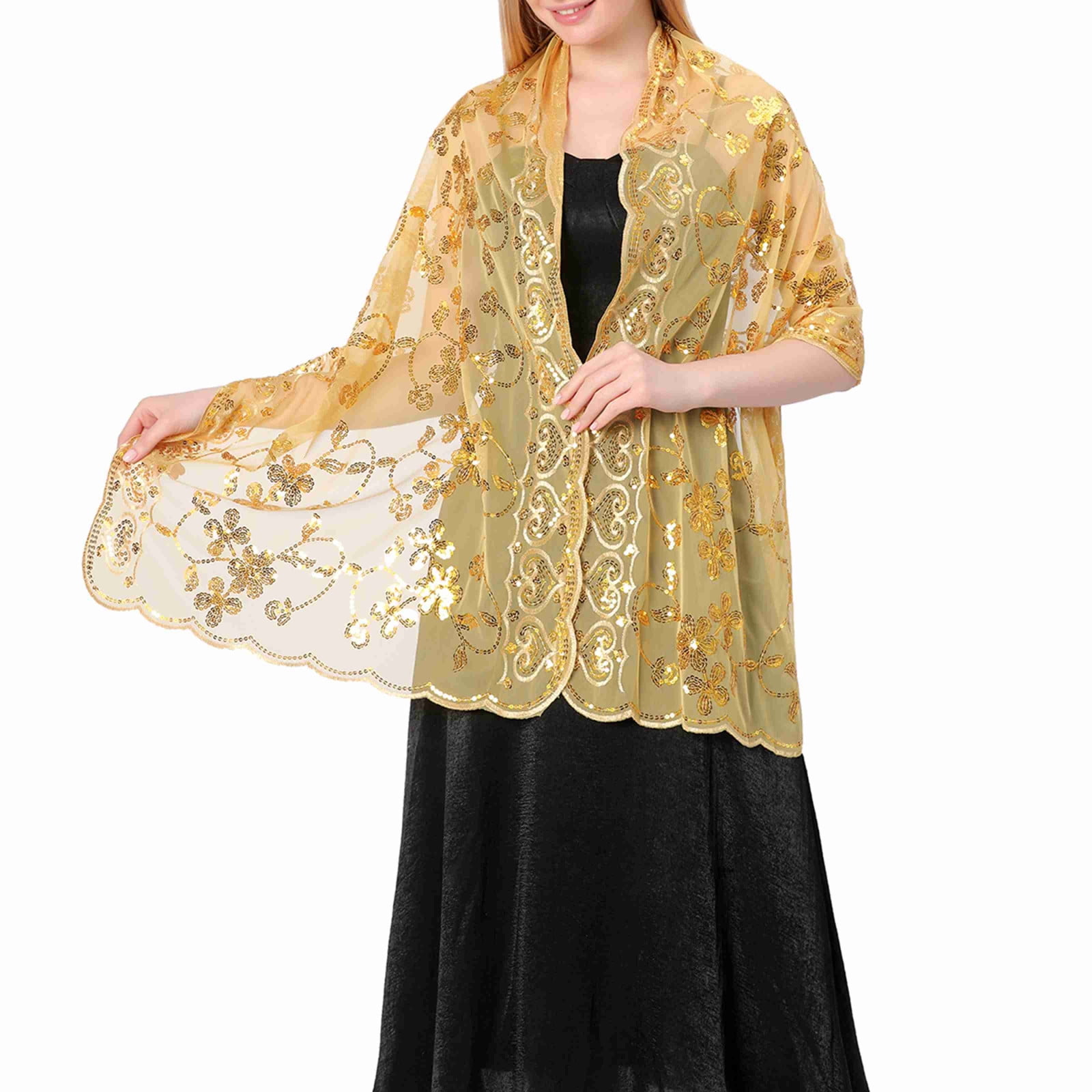 Lolmot Shiny Sequin Shawl Wrap for Women Dinner Party Sheer Shawl ...