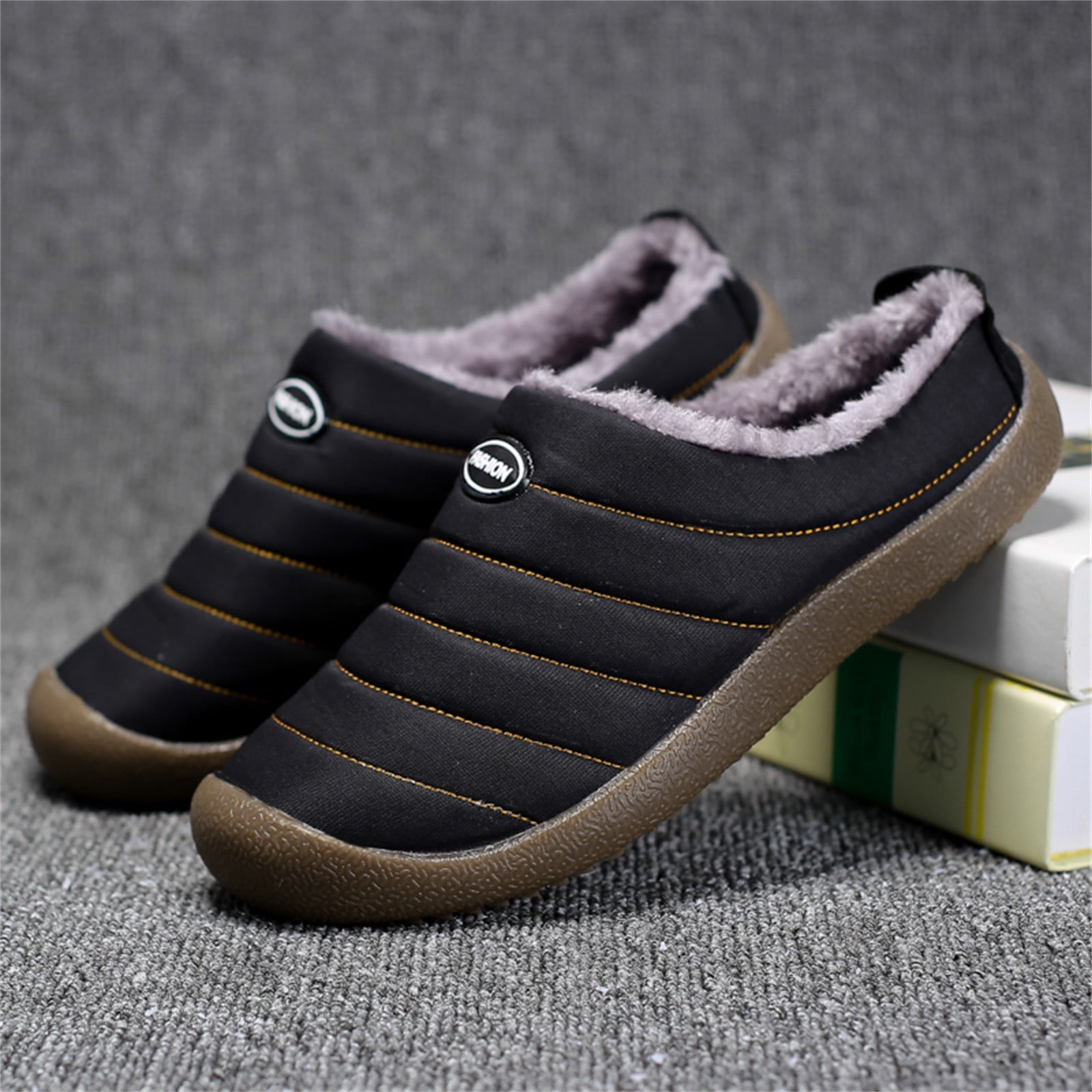 Lolmot Slippers for Men Womens Indoor Stripe Arch Support Home Shoes ...