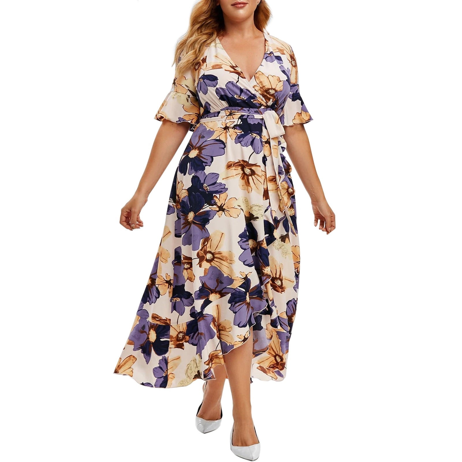 Luxalzxs Summer Dress for Women, Plus Size Casual Floral Printed A-Line ...