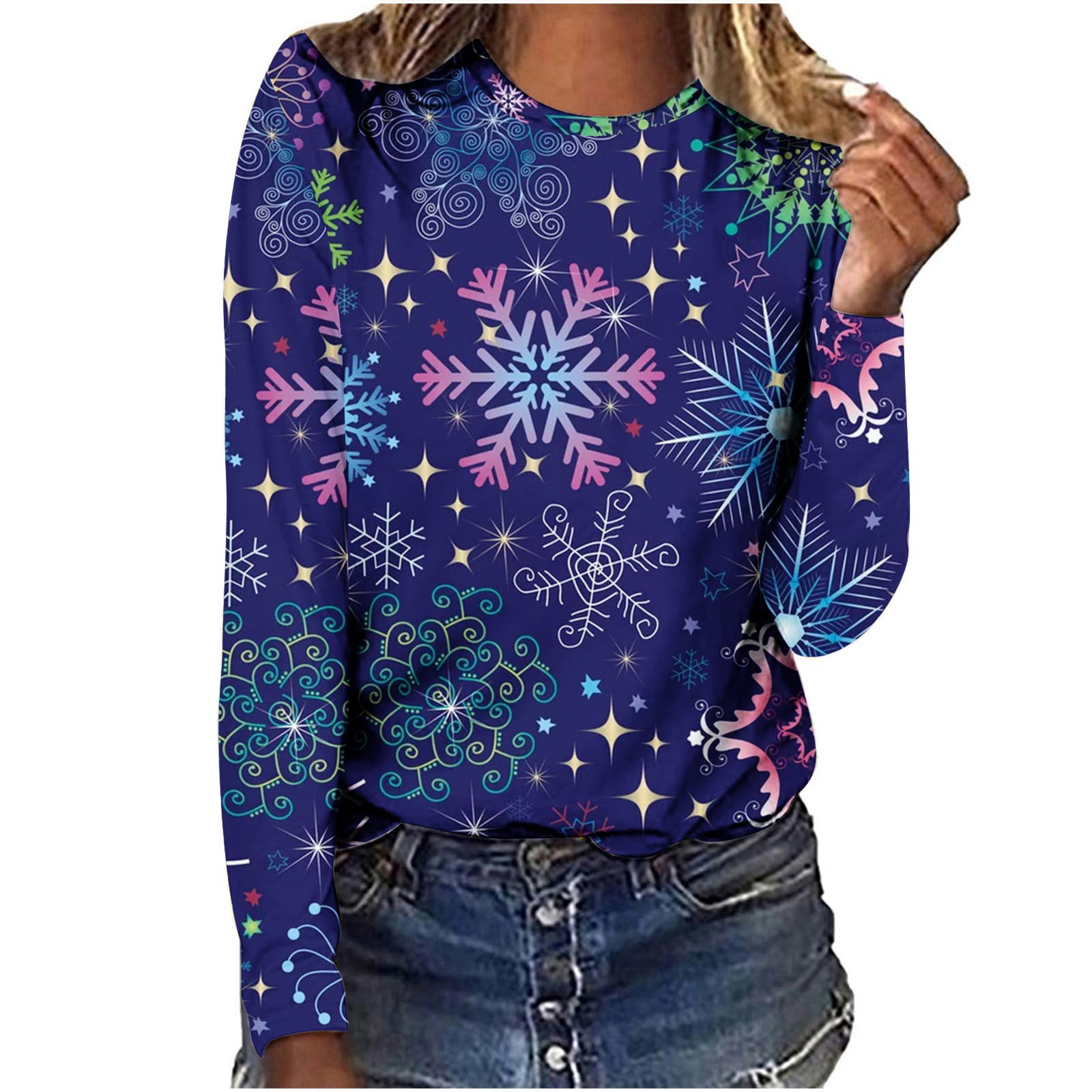 Lolmot T-Shirts for Women Long Sleeve Crew Neck Christmas Sweatshirts ...