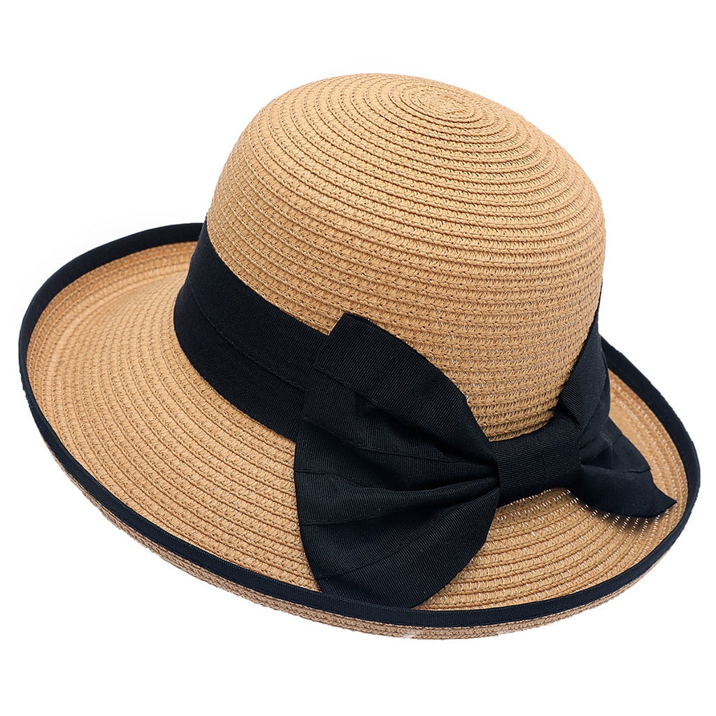 Lolmot Women Girls Fashion Bowknot Roll Up Wide Brim Dome Straw Summer