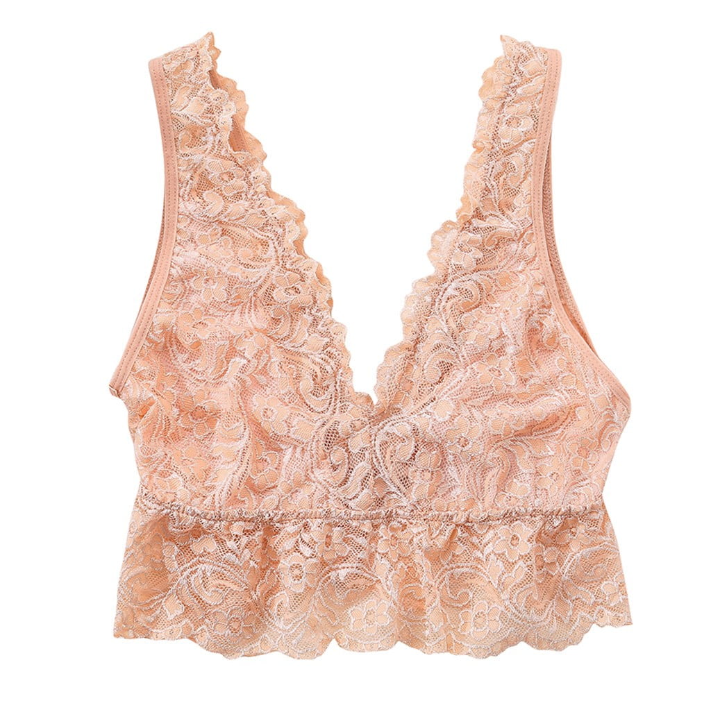 Lolmot Women Lace Floral Bra Deep V Plus Size Bralette Wire Free ...