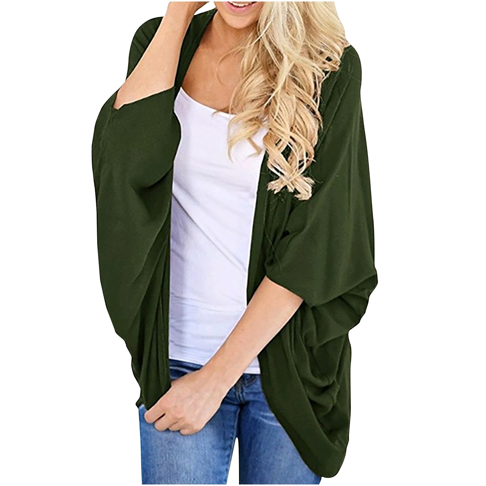 Lolmot Women Lightweight Summer Cardigan Plus Size Open-Front Batwing ...