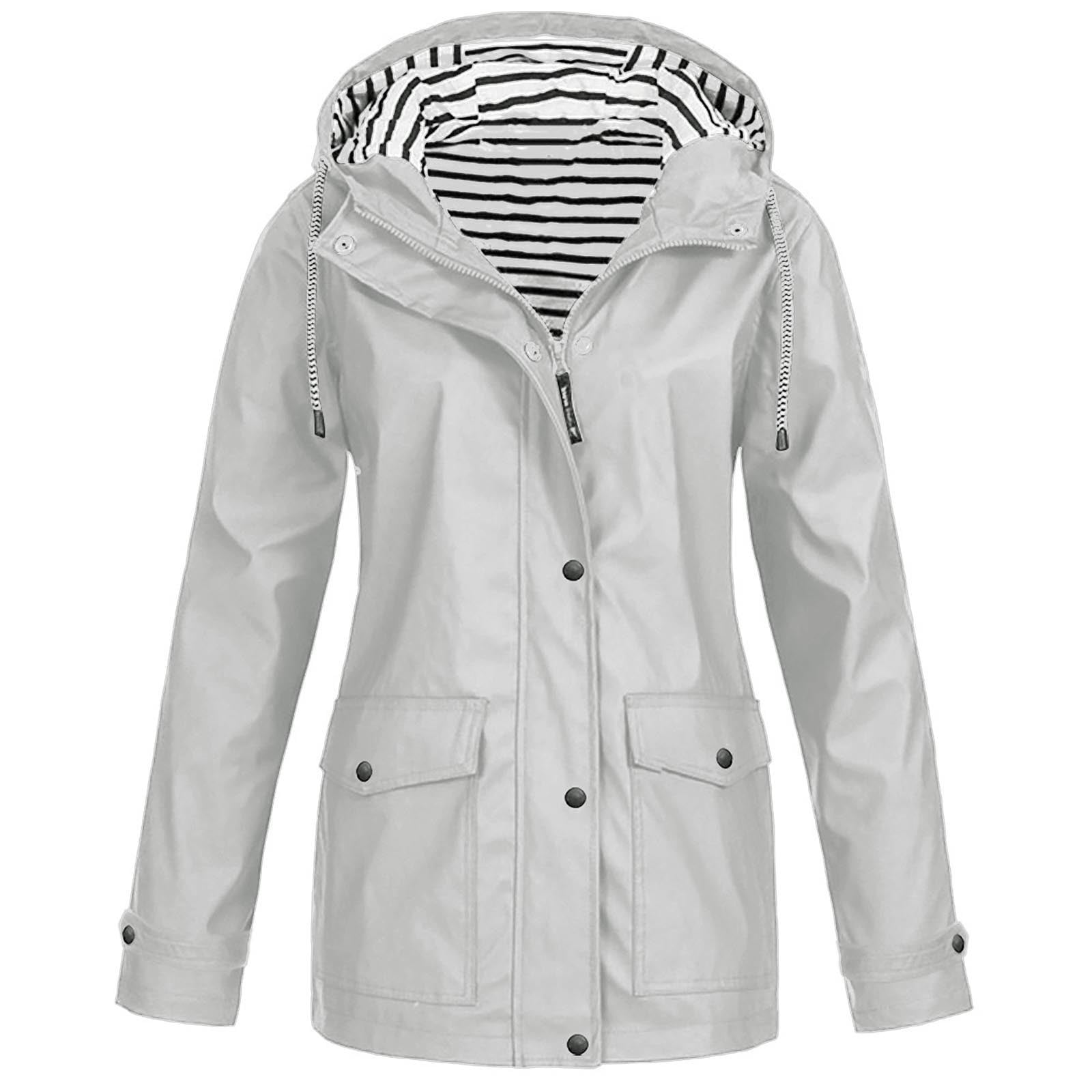Lolmot Women's Lightweight Waterproof Stripe Lined Hooded Rain Jacket ...